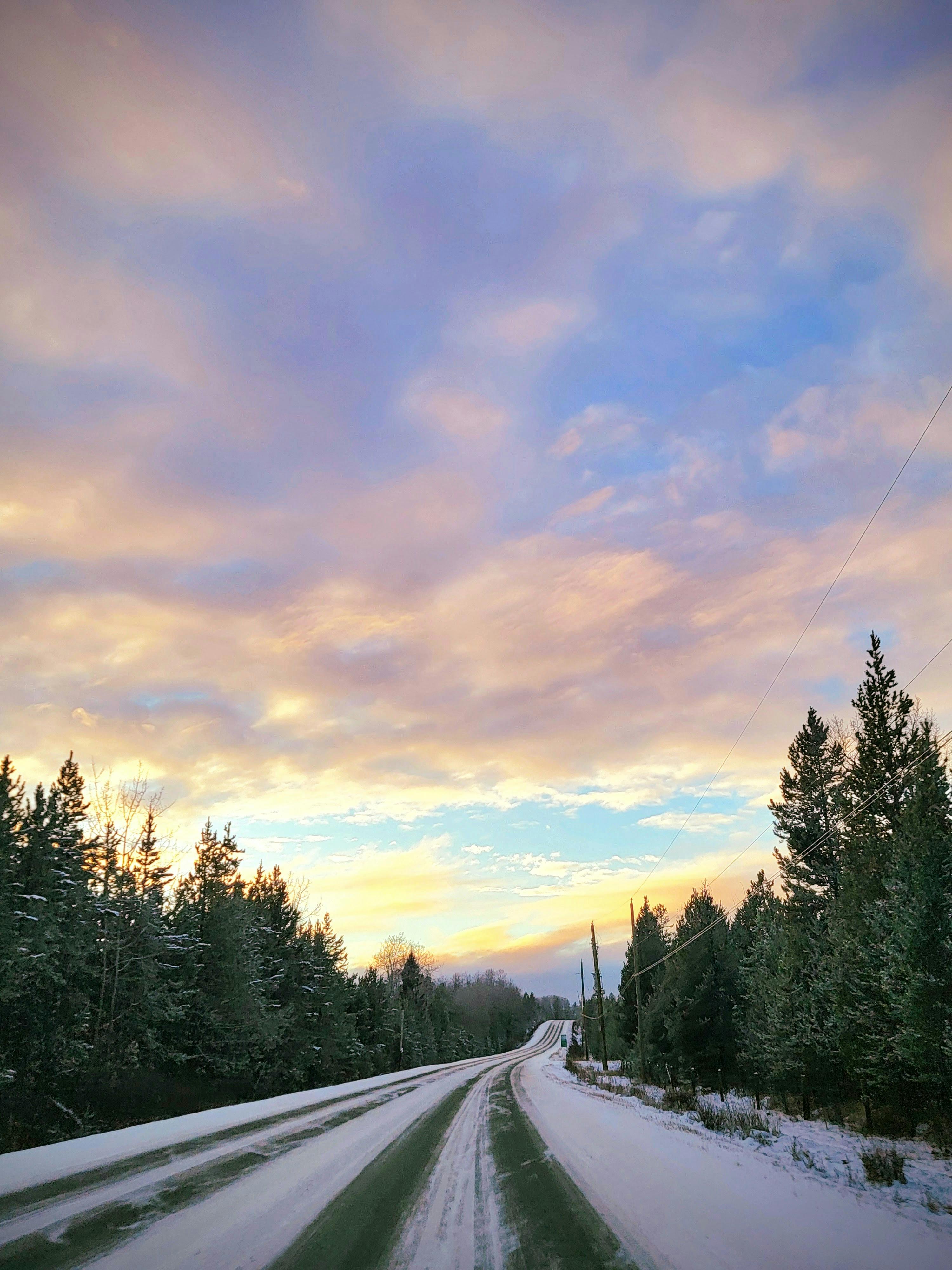 Scenic Winter Road at Dusk in 100 Mile House · Free Stock Photo