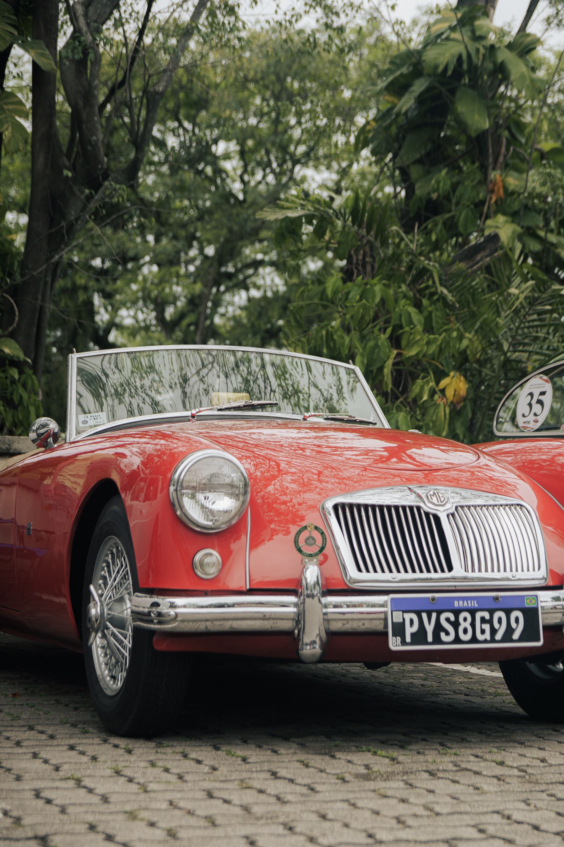 Classic Red MG Convertible in Lush Rio Setting · Free Stock Photo