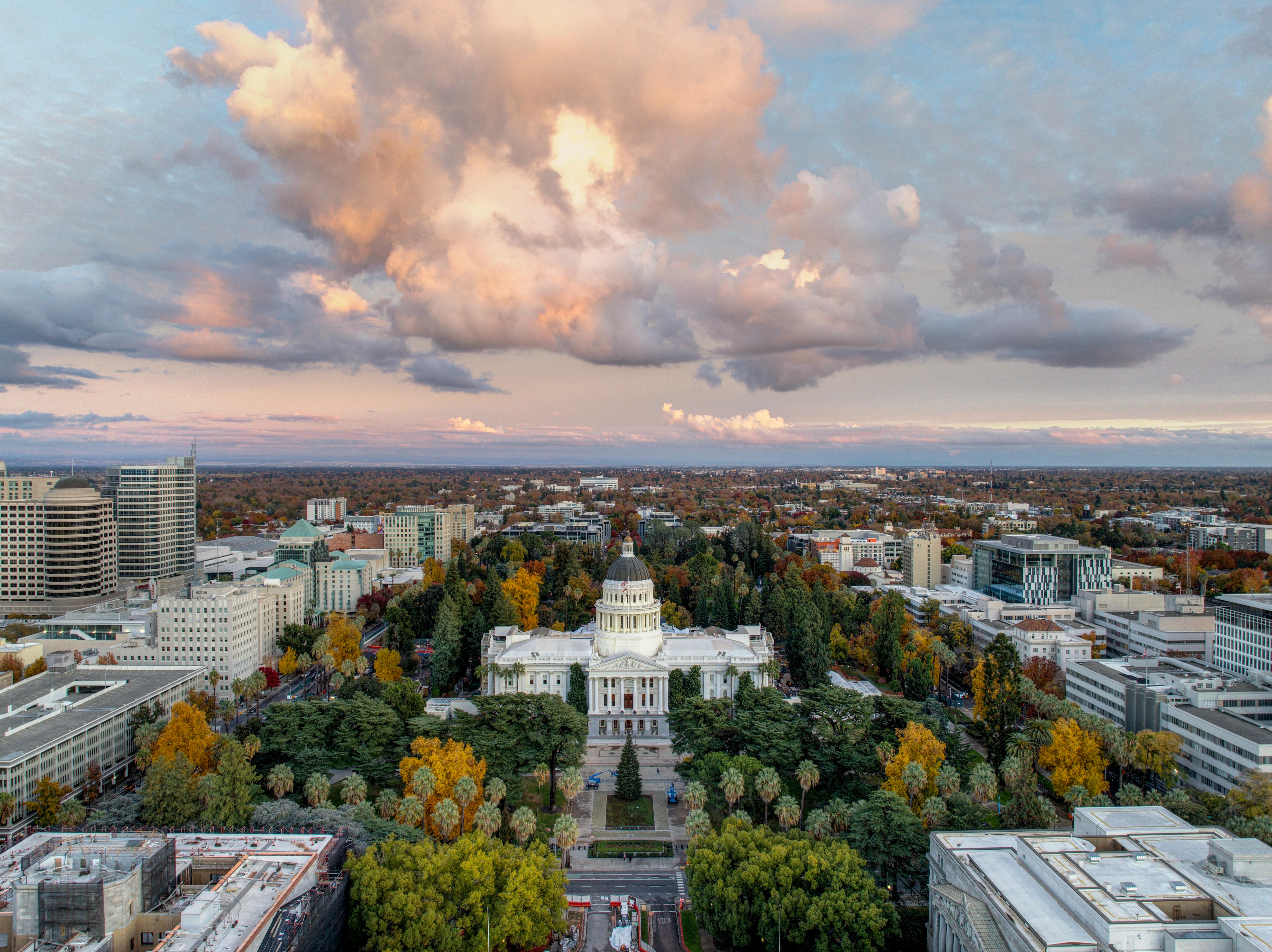 Aerial View of California State Capitol at Sunset · Free Stock Photo
