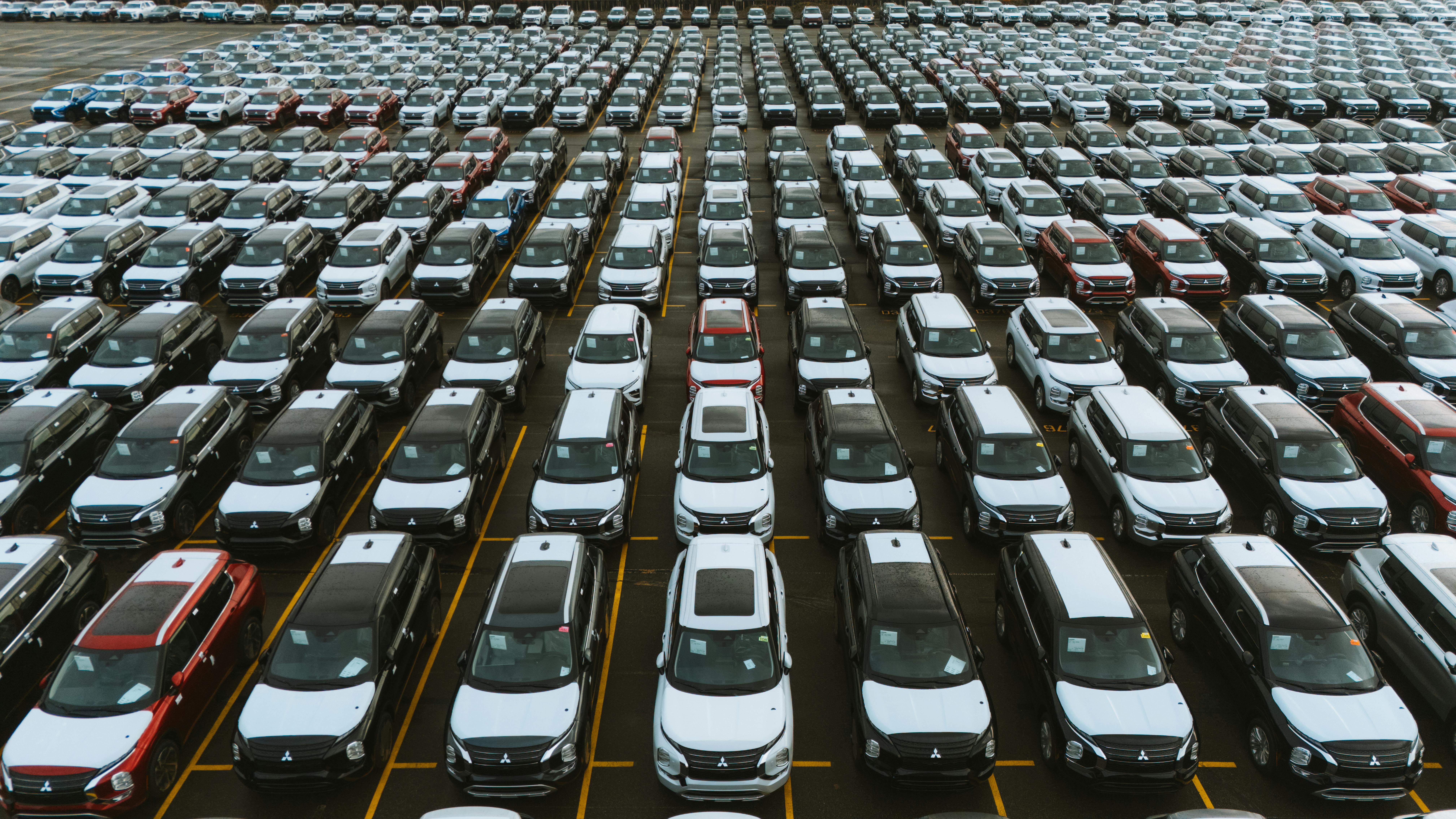 Aerial View of Vehicle Storage Lot with Cars · Free Stock Photo