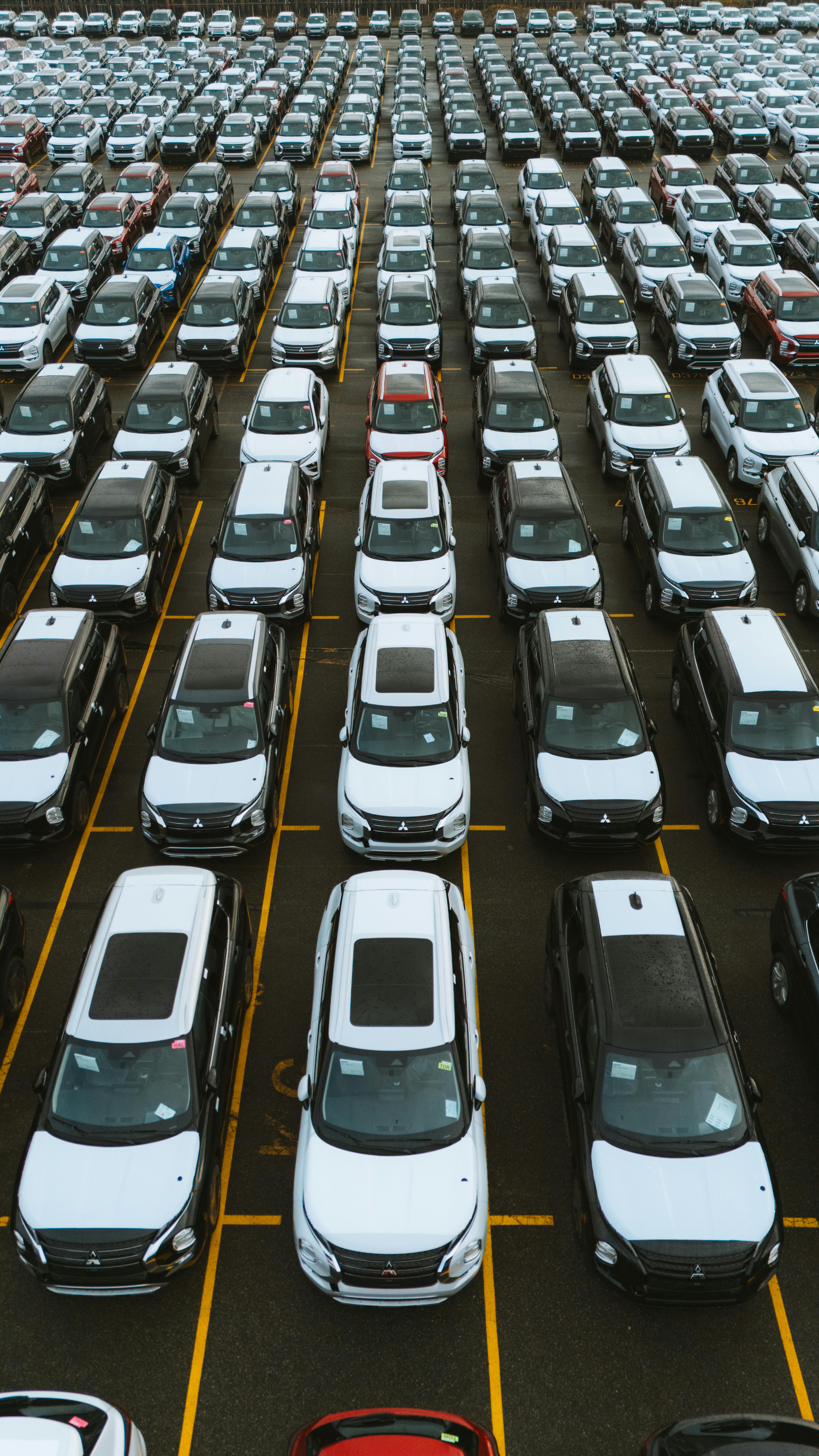 Aerial View of Vehicle Storage Lot with Cars · Free Stock Photo