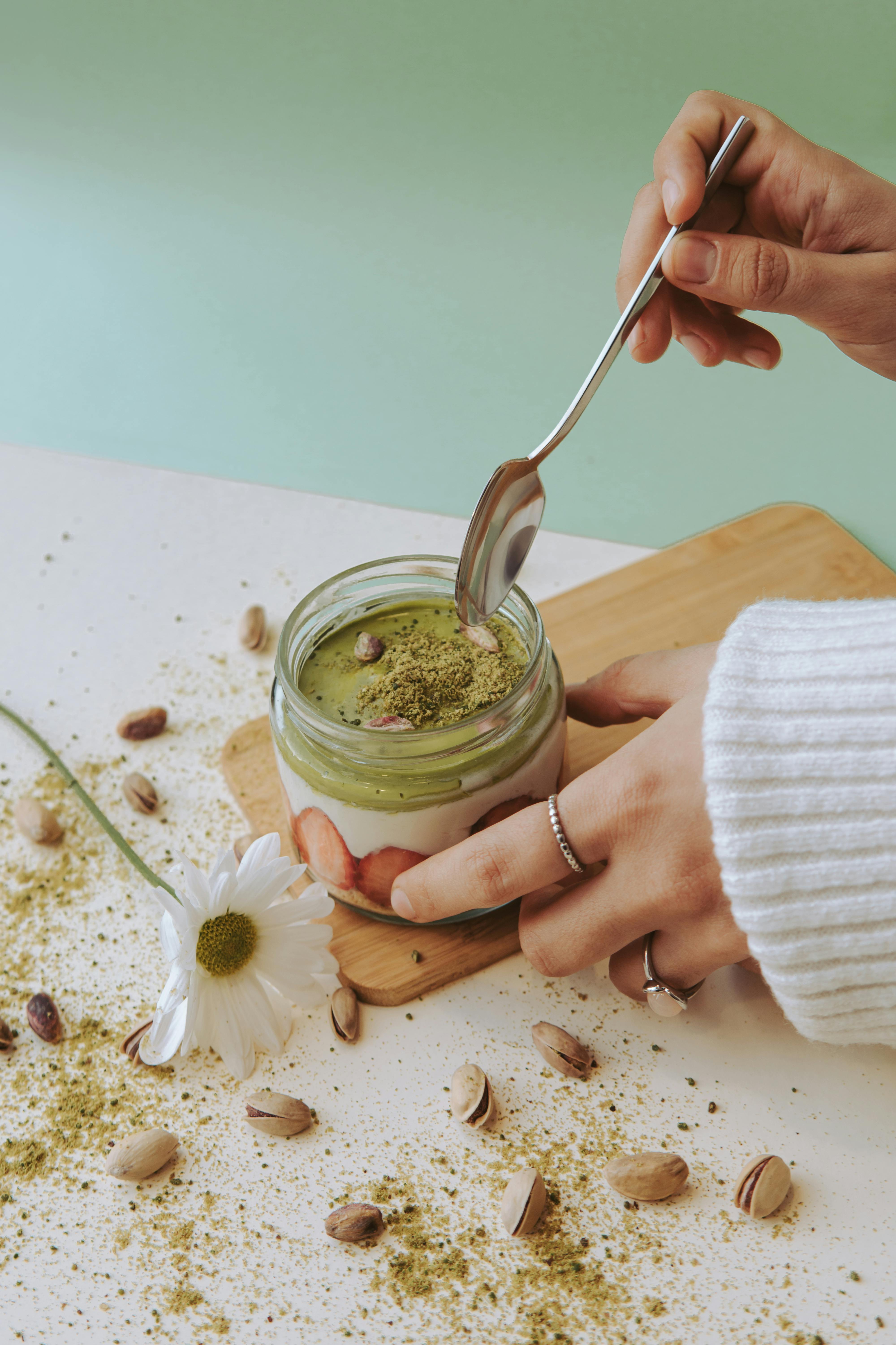 Creamy Matcha Dessert with Fresh Pistachios · Free Stock Photo