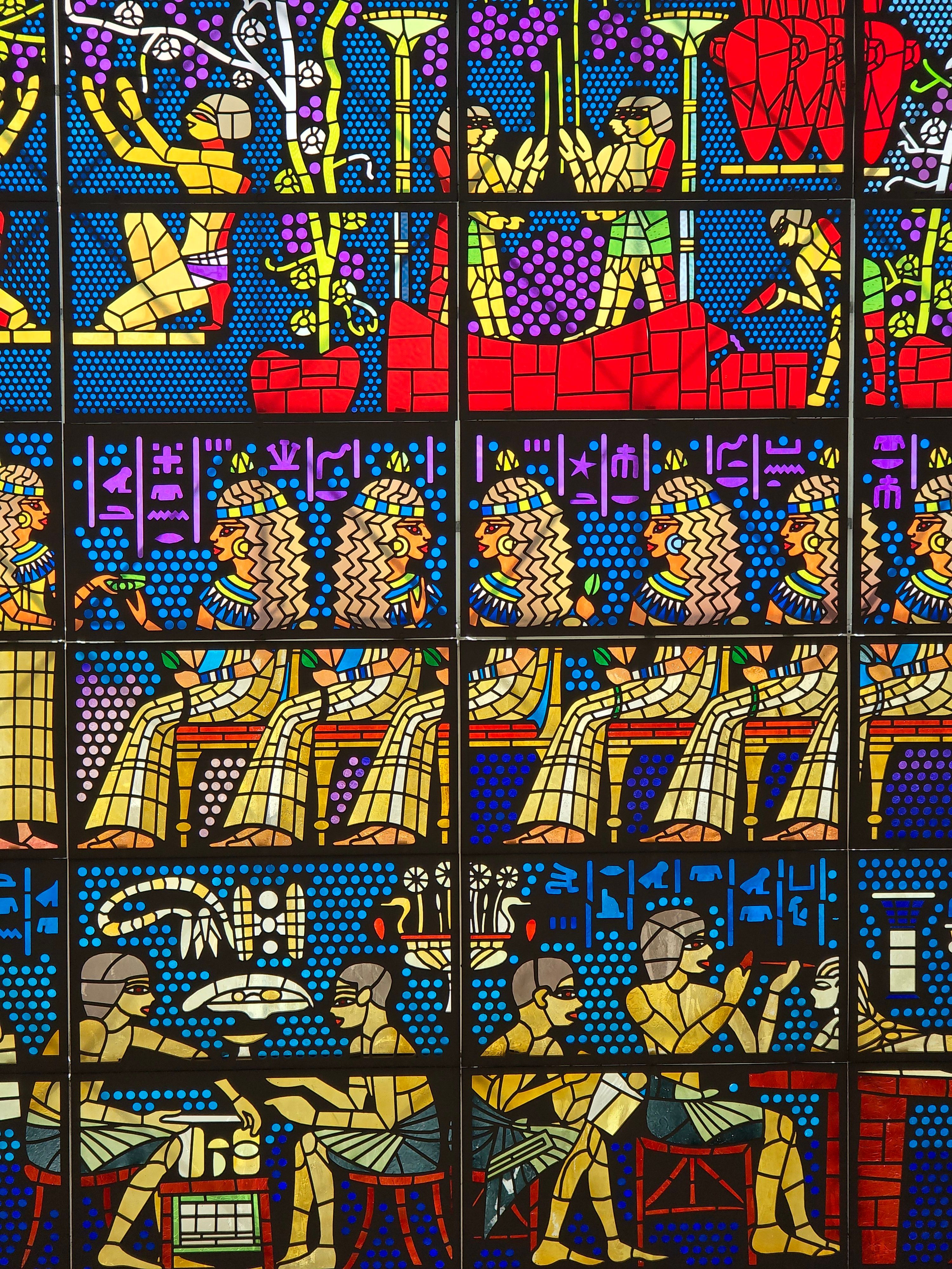 Intricate Stained Glass Depicting Egyptian Artistry · Free Stock Photo