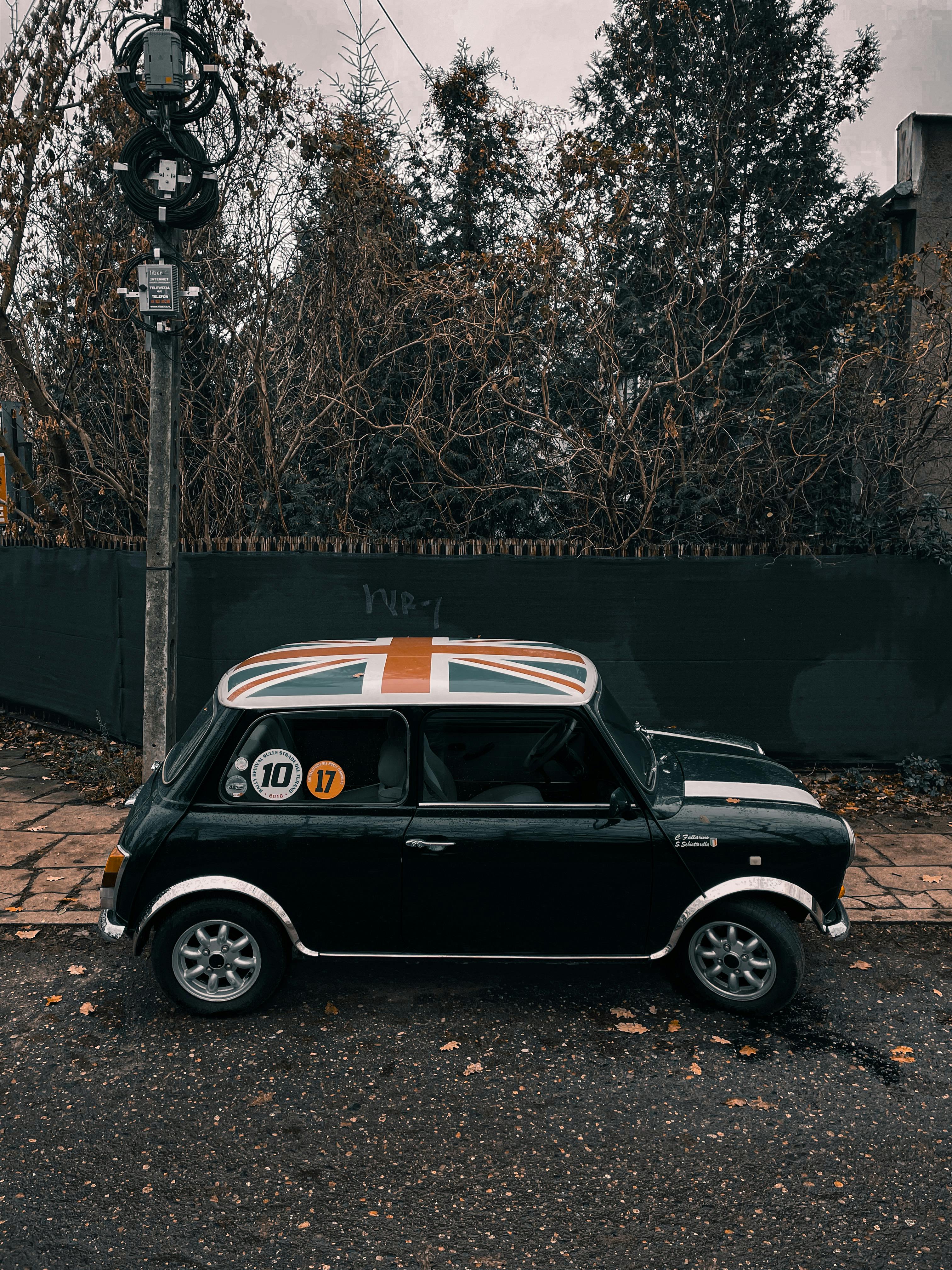 Classic Mini Cooper with Union Jack Roof in Warsaw · Free Stock Photo