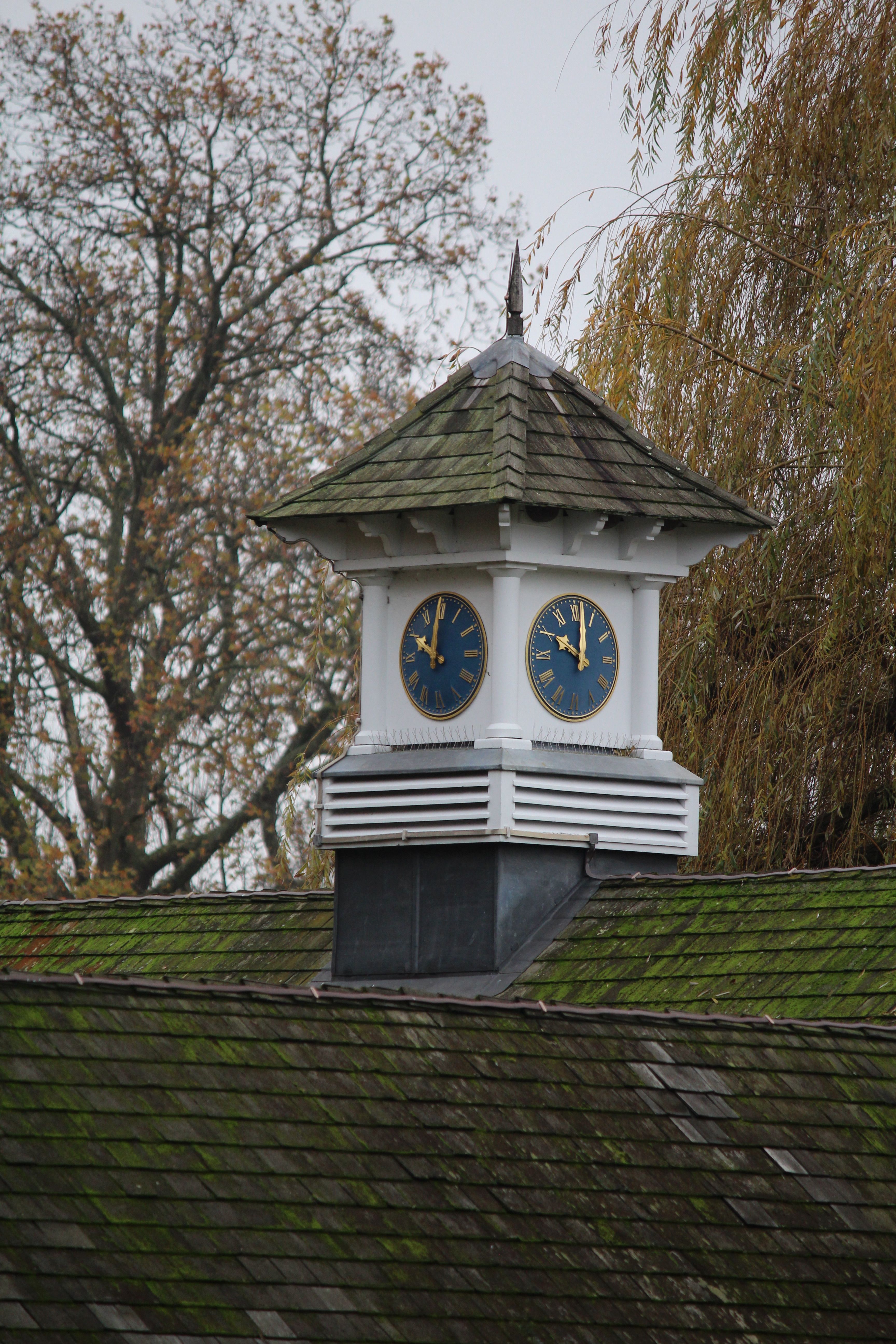 Charming Clock Tower with Mossy Roof in Autumn · Free Stock Photo