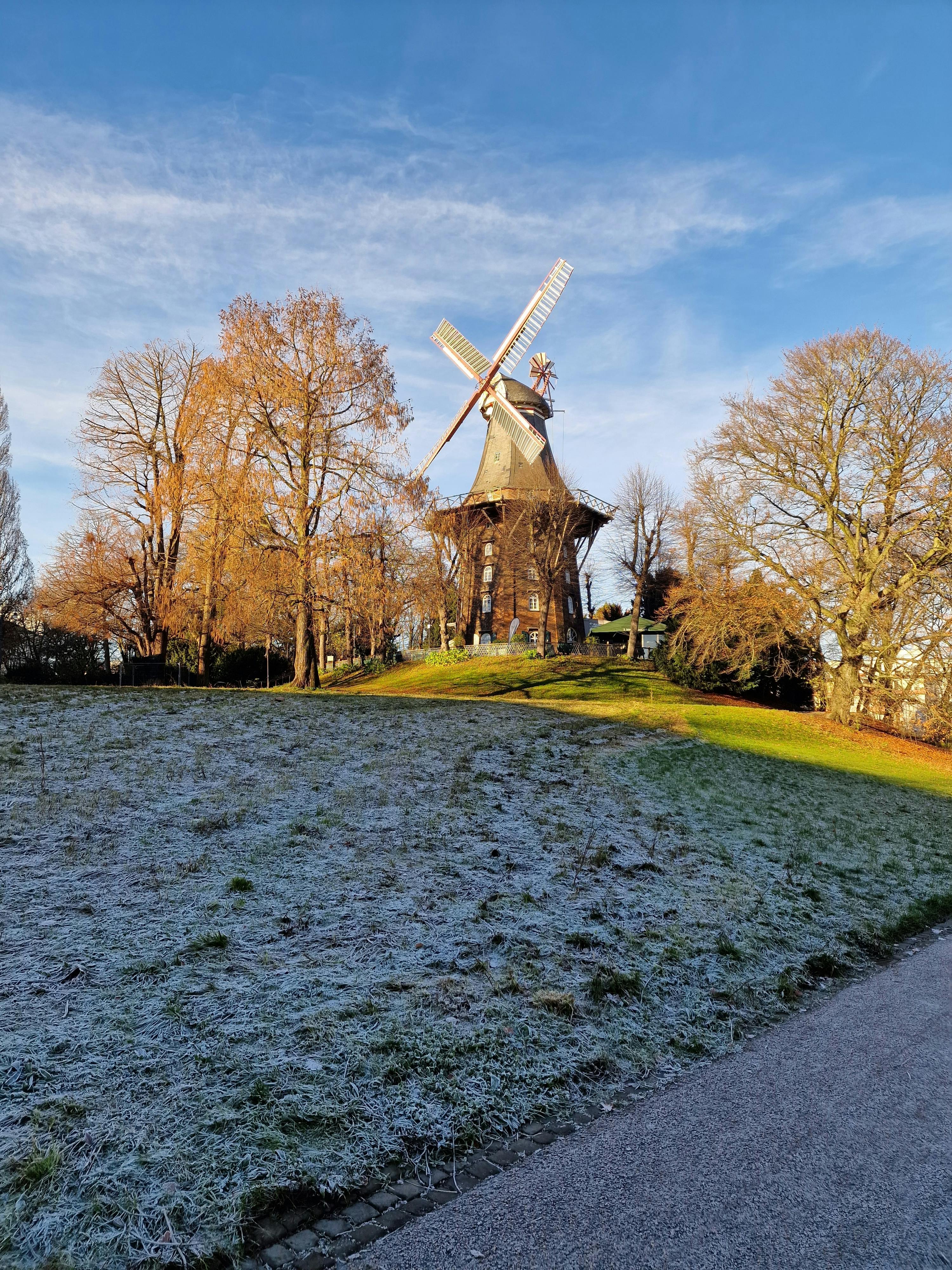 Scenic Windmill in Frosty Autumn Landscape · Free Stock Photo