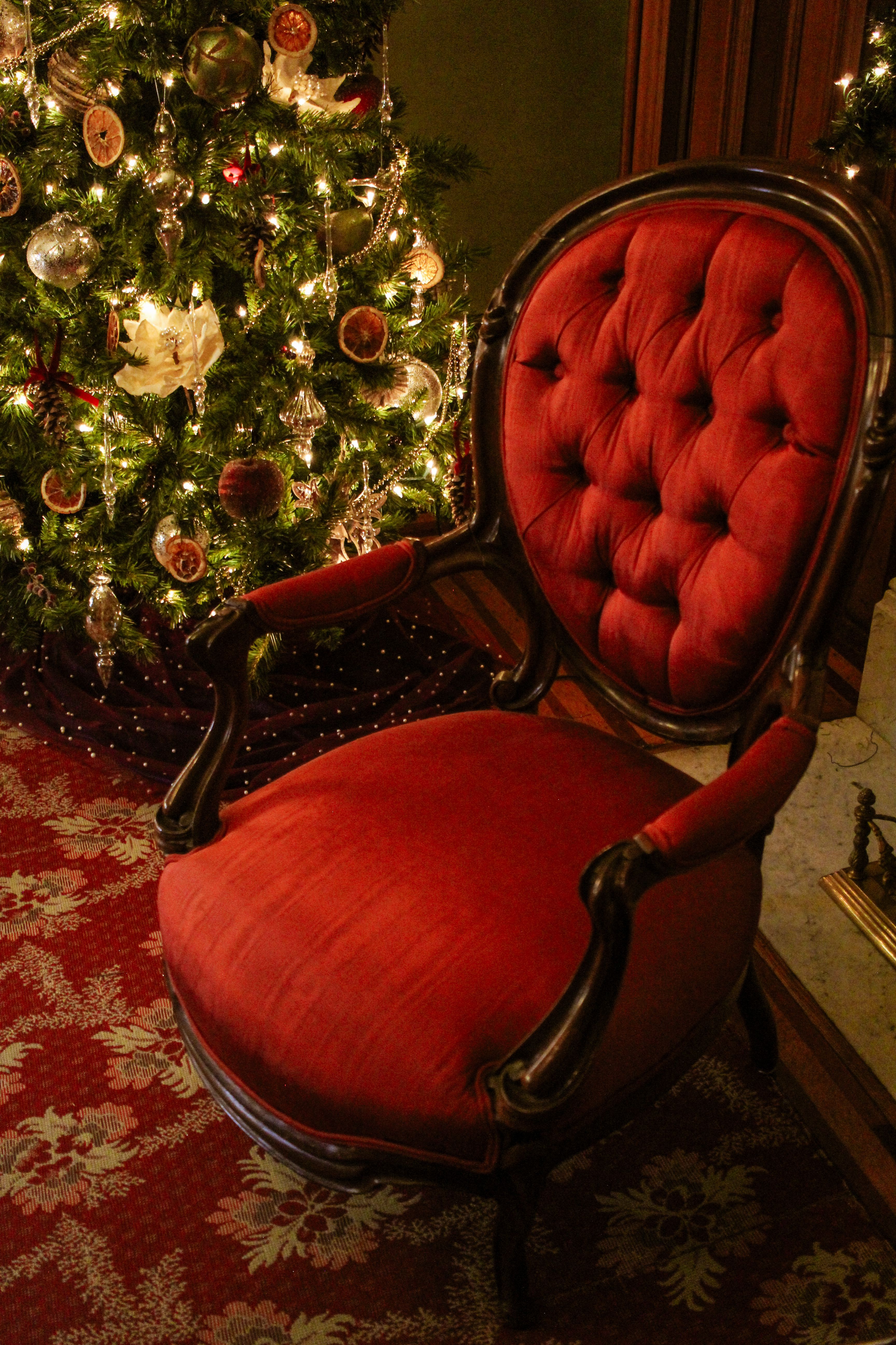 Elegant Antique Chair by Christmas Tree · Free Stock Photo
