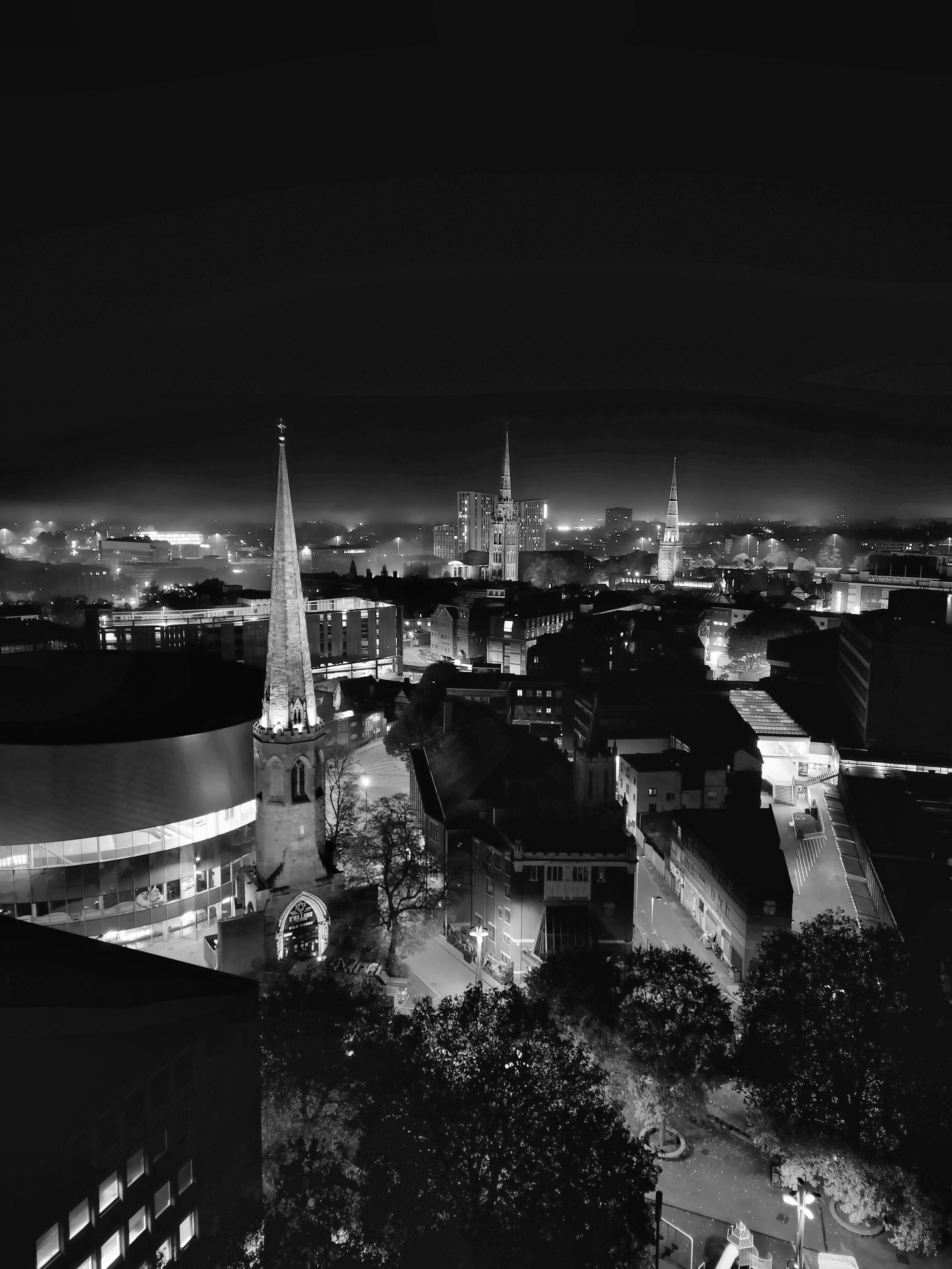 Aerial Night View of Coventry Cityscape · Free Stock Photo