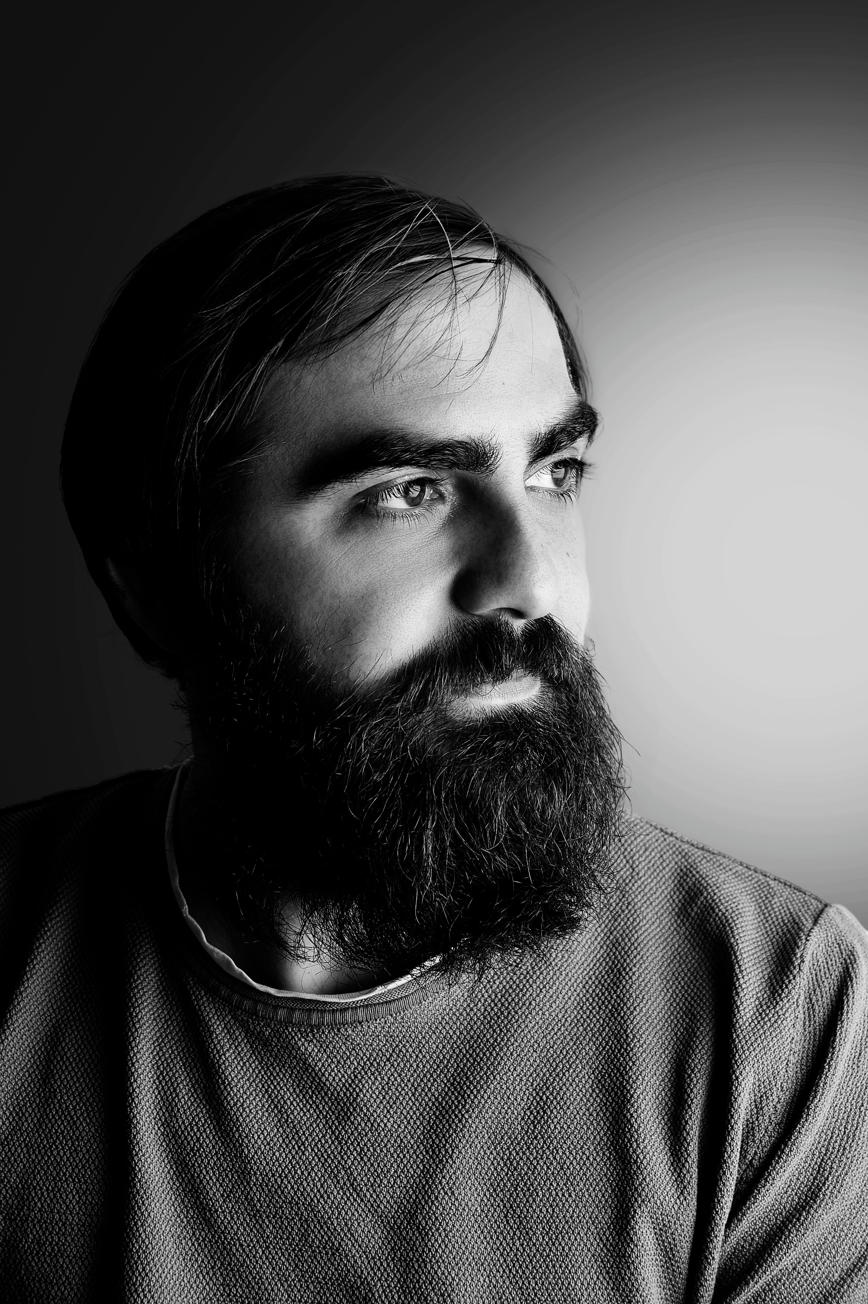 Black and White Portrait of a Bearded Man · Free Stock Photo