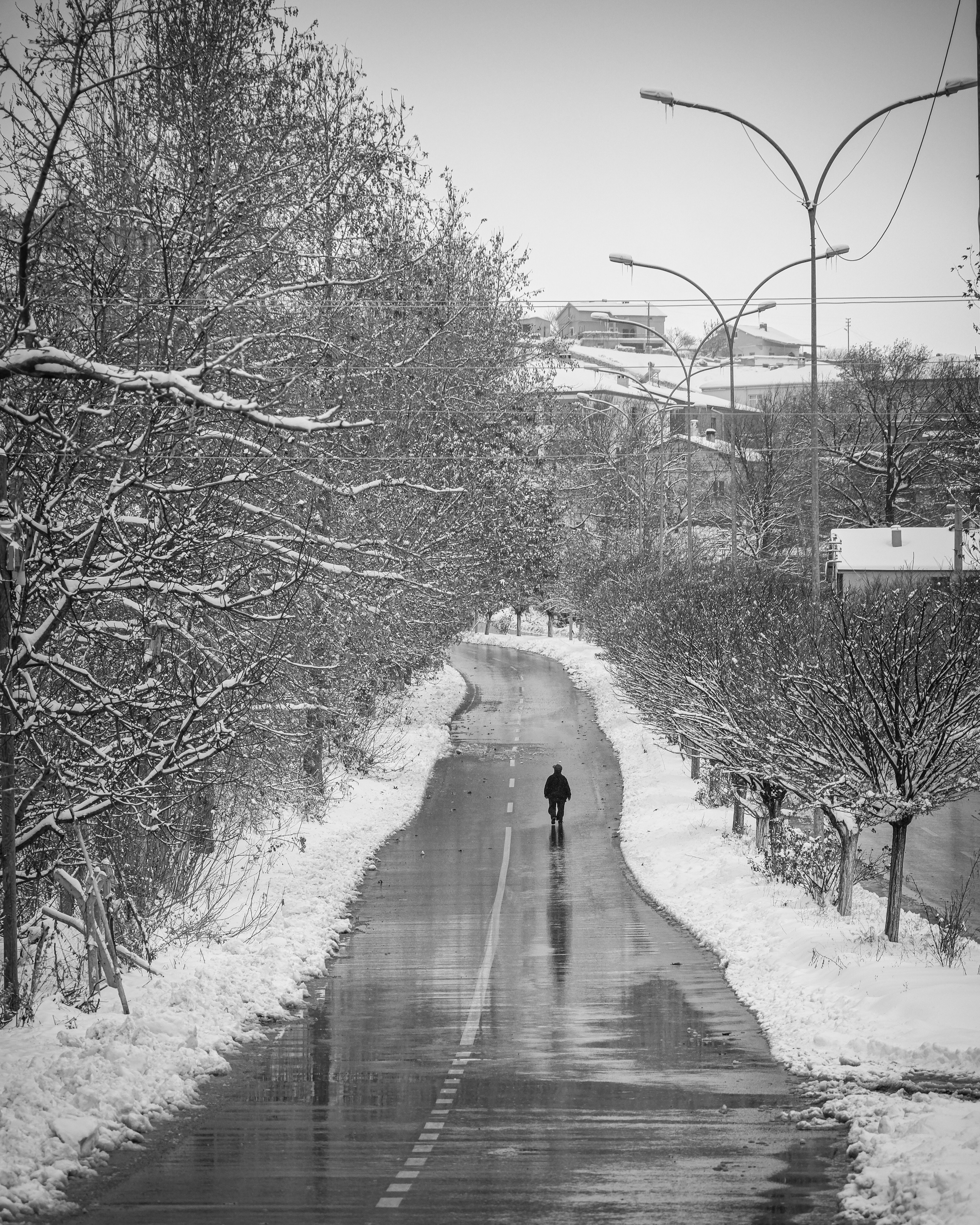 Lonely Winter Walk on Snowy Road · Free Stock Photo