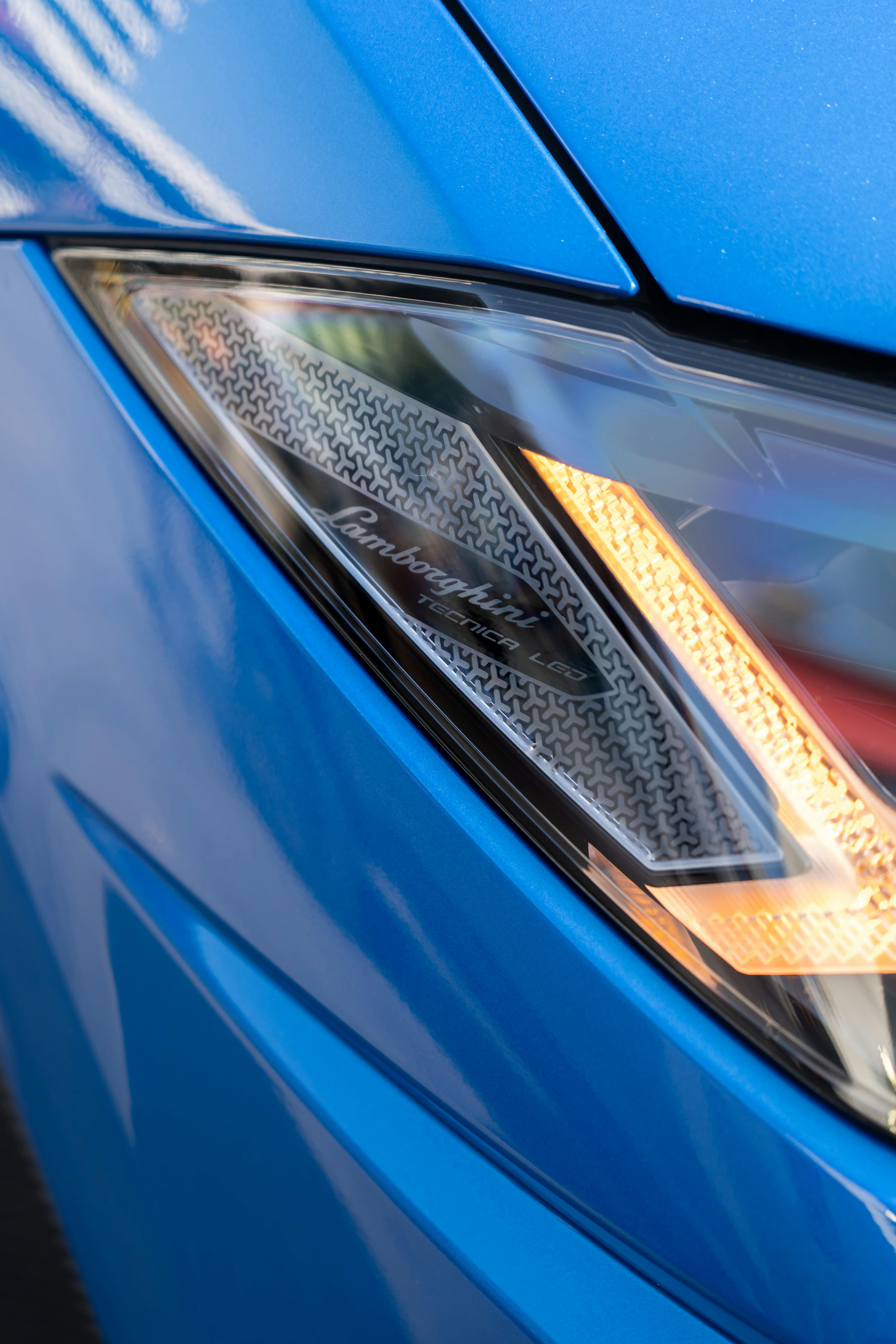 Close-Up of Blue Lamborghini Headlight · Free Stock Photo