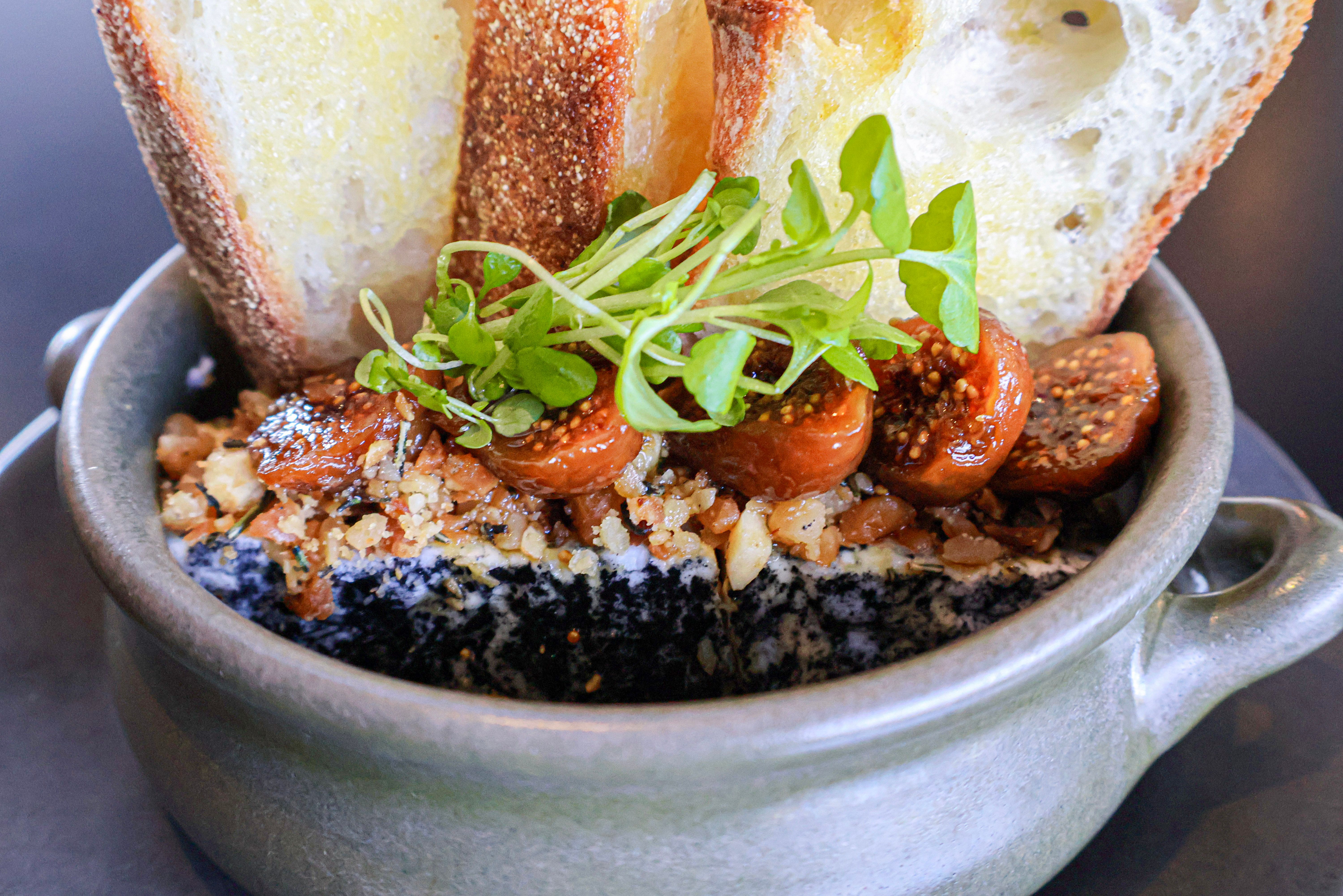 Gourmet Cheese Dip with Fresh Figs and Bread · Free Stock Photo