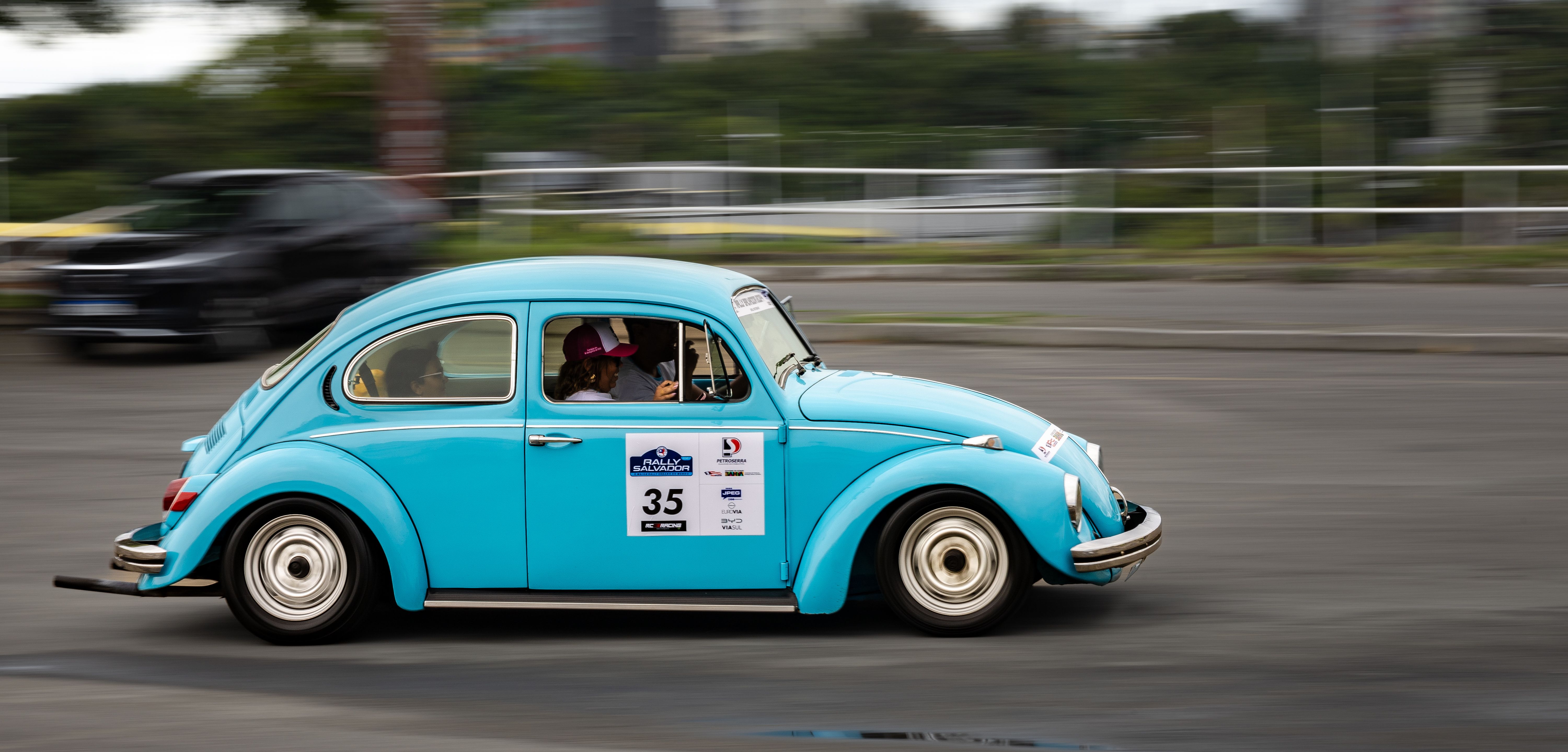 Vintage Aqua Blue Beetle on City Street · Free Stock Photo