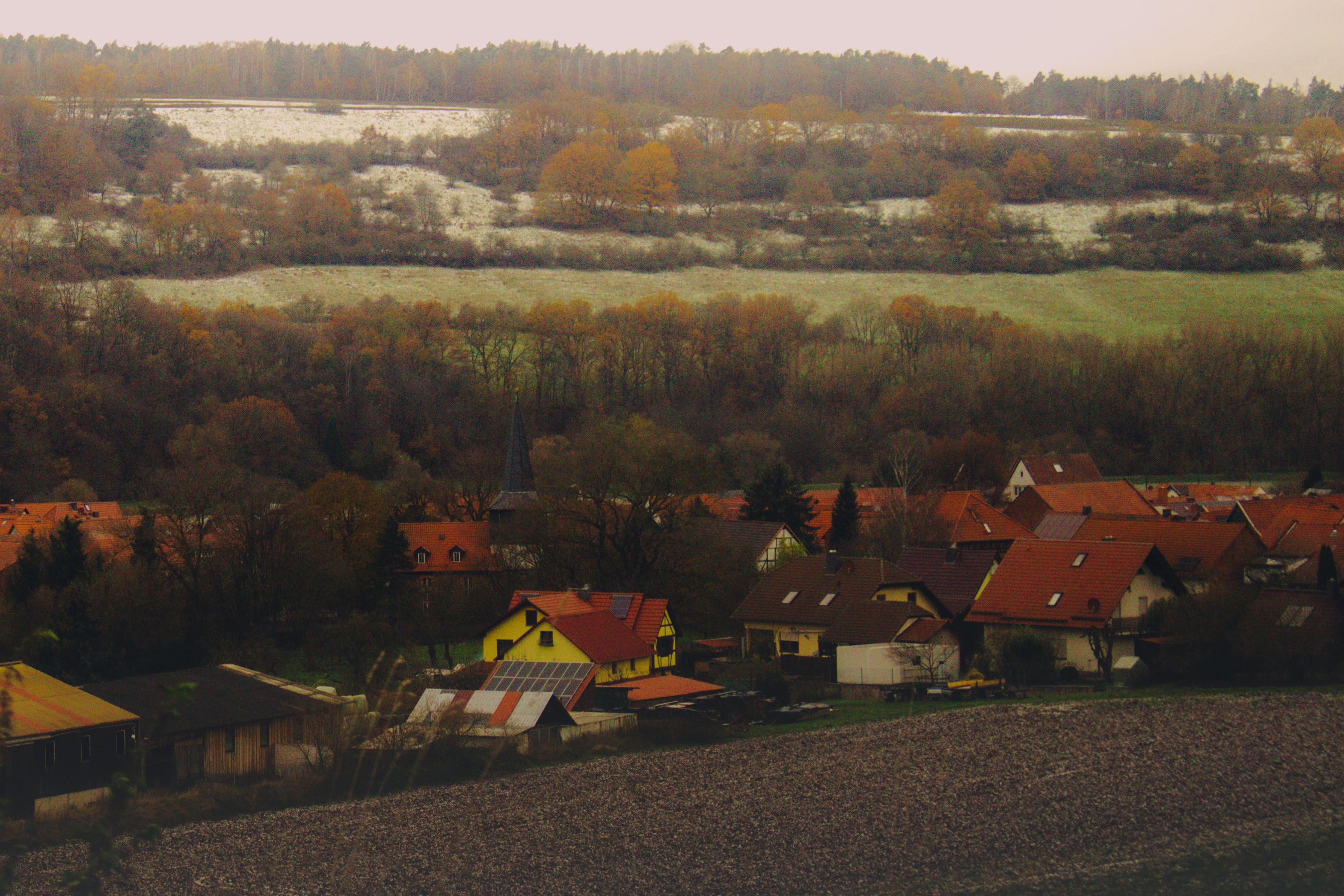 Autumn Village Overlook with Vibrant Foliage · Free Stock Photo
