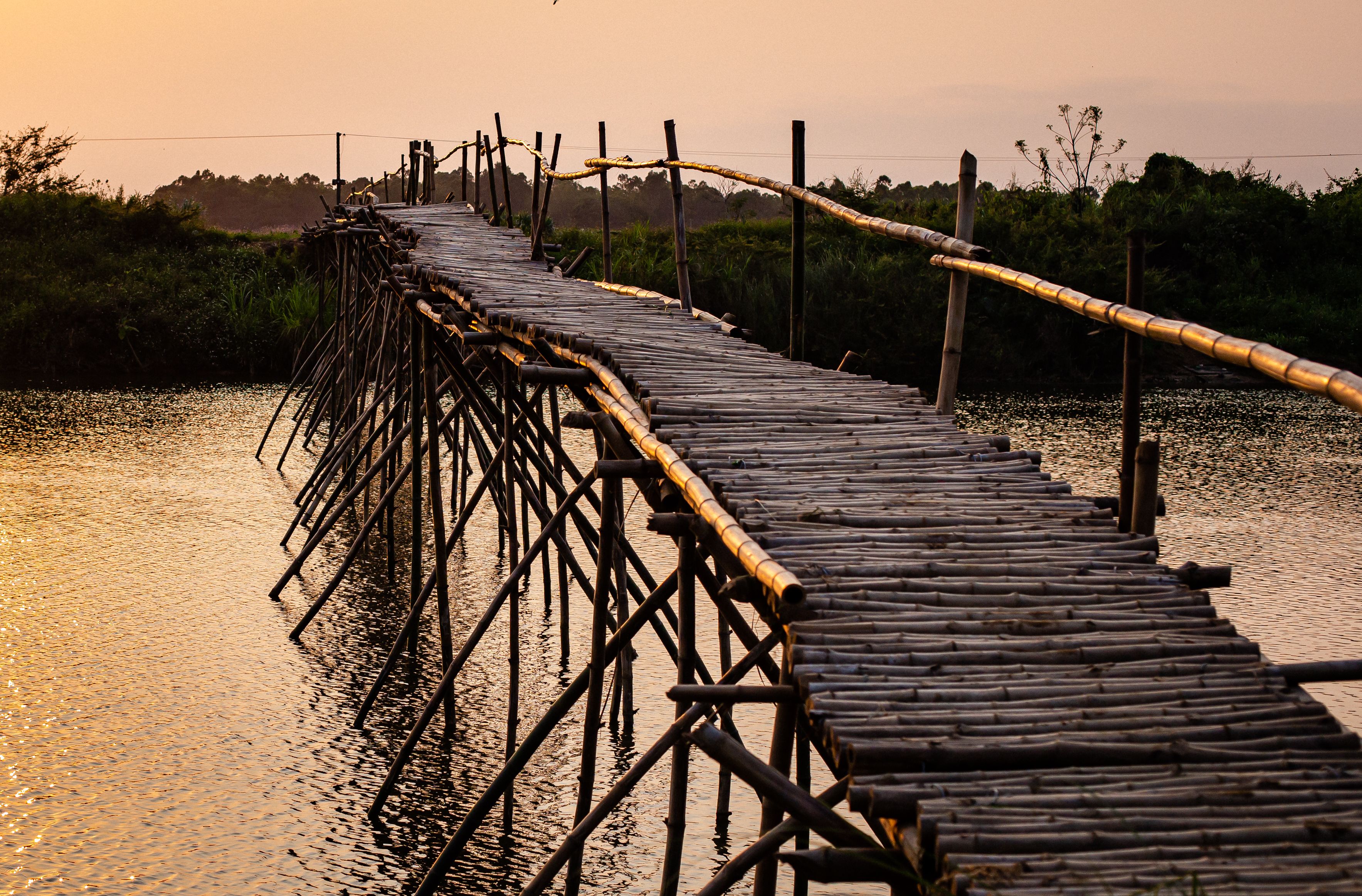 Rustic Bamboo Bridge at Sunset in Hội An · Free Stock Photo