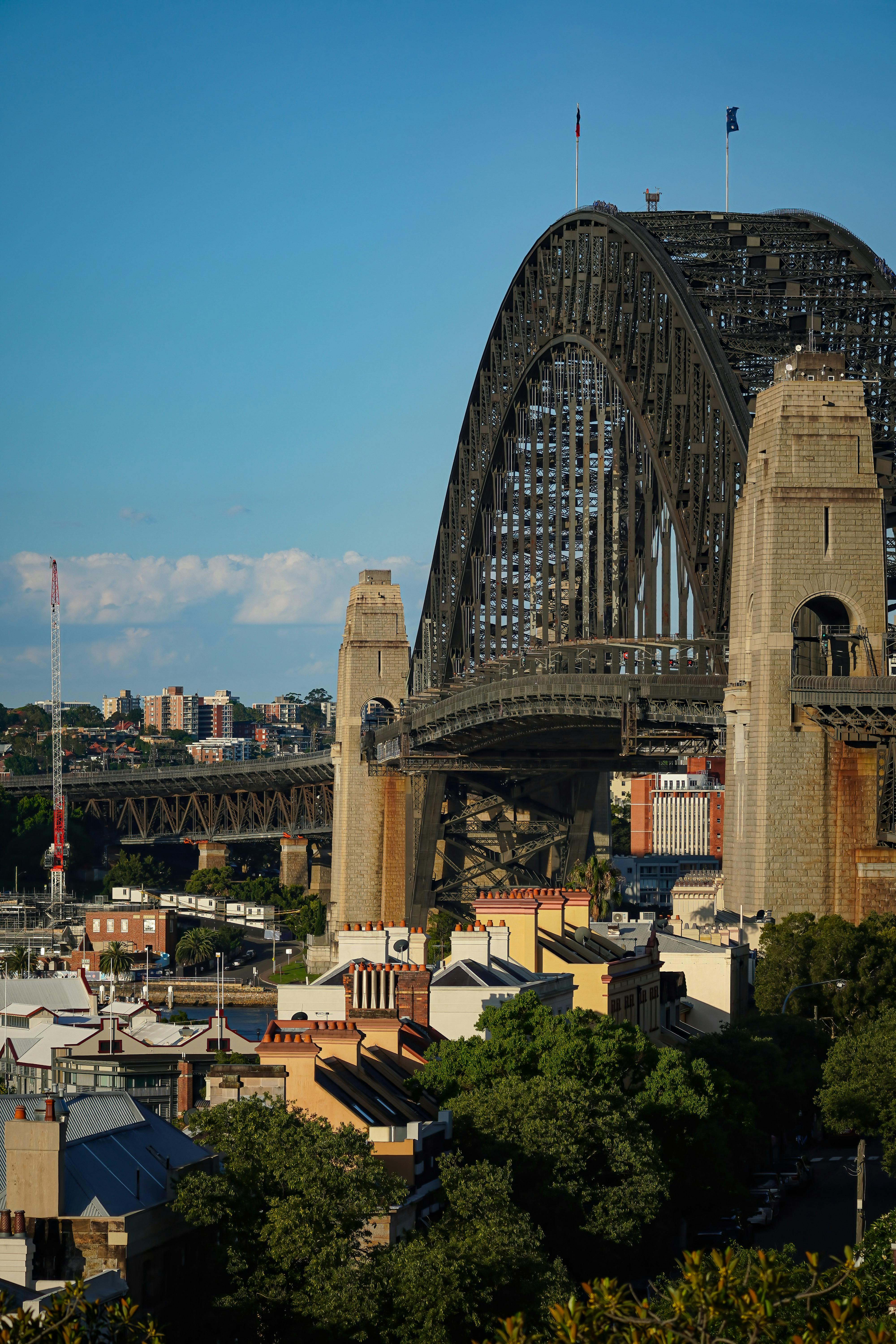 Aerial View of the Sydney Harbour Bridge under Blue Sky, Sydney ...