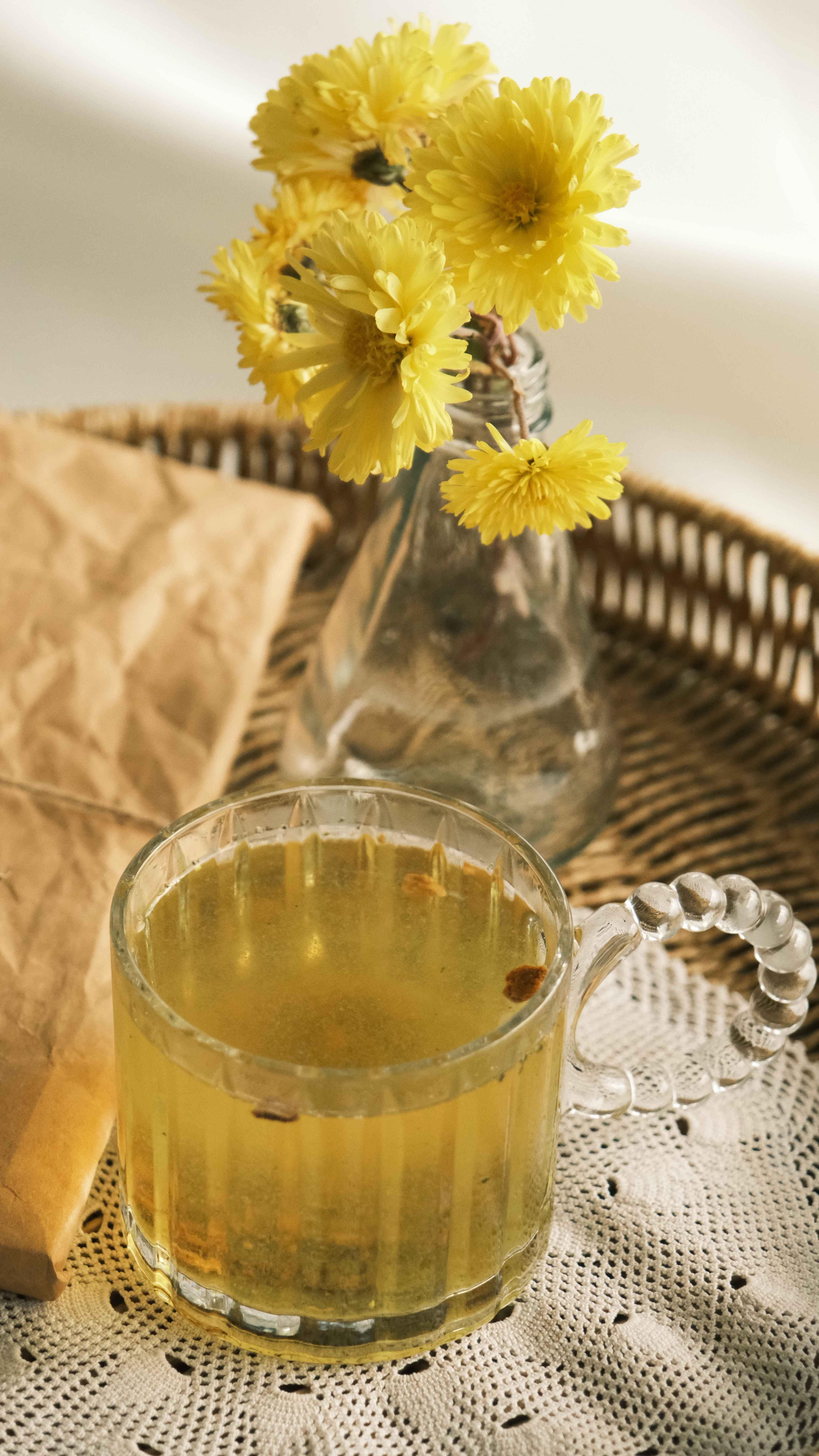Cozy Morning Tea with Fresh Yellow Flowers · Free Stock Photo