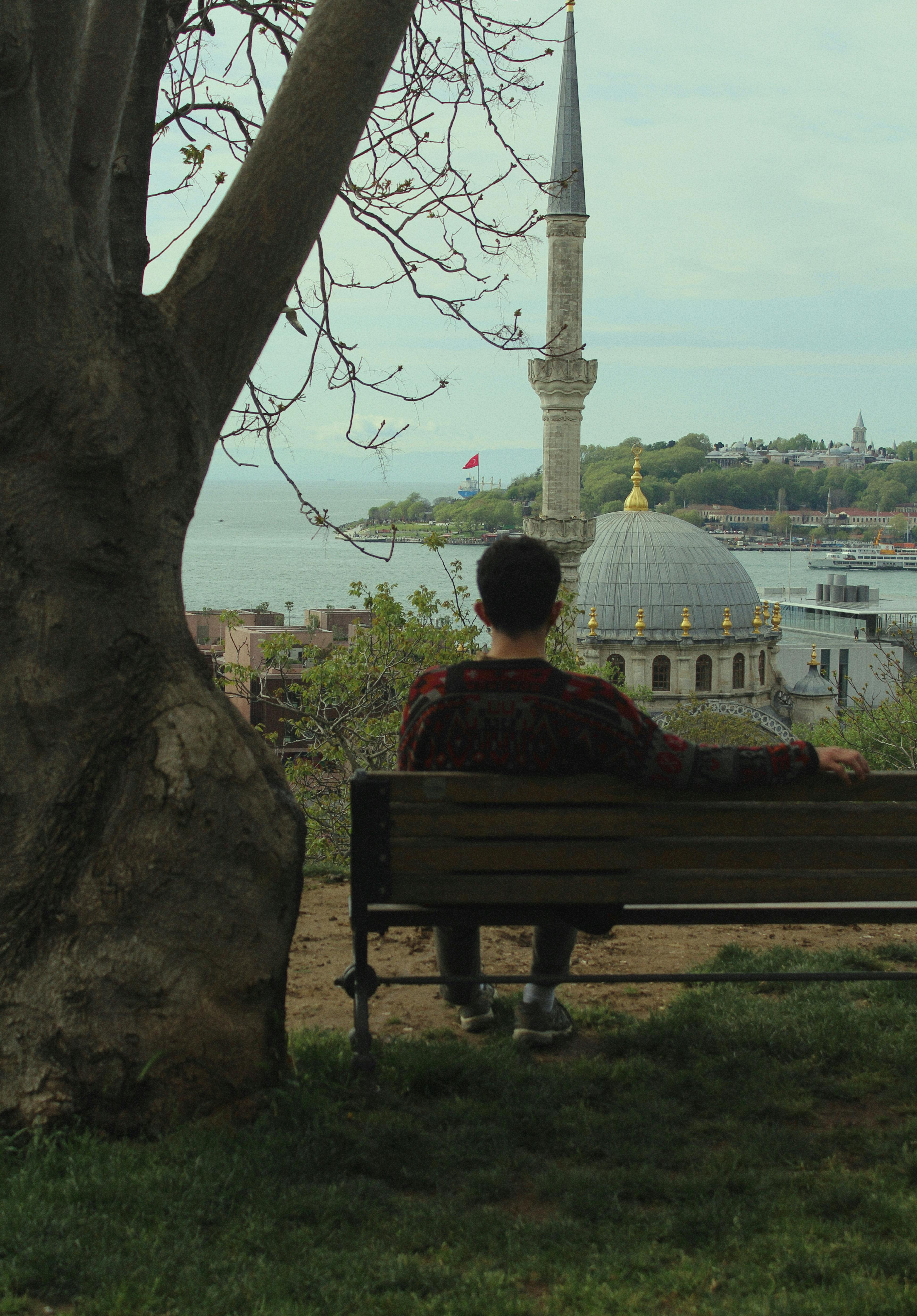 Man Relaxing on Bench Overlooking Istanbul Skyline · Free Stock Photo