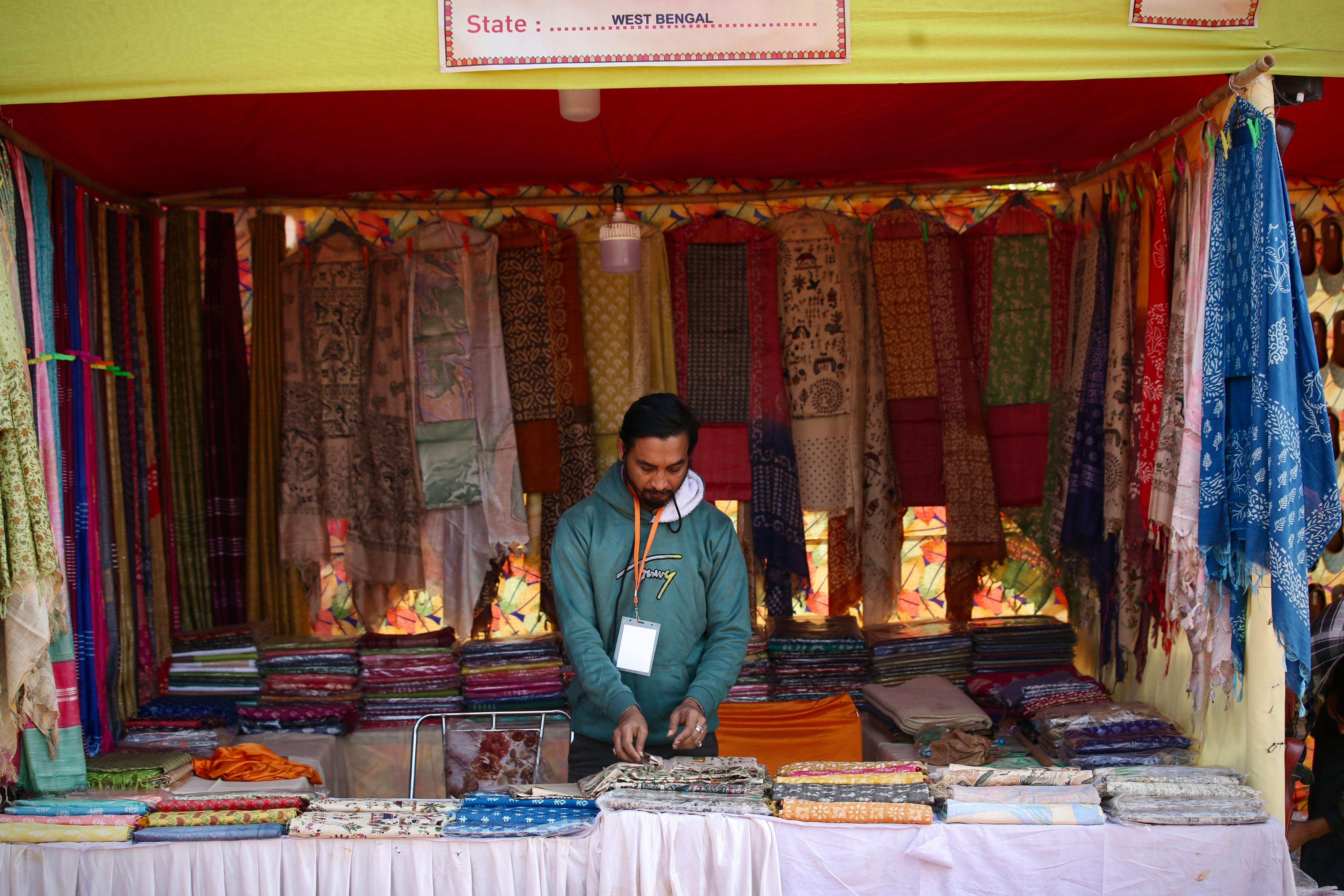 Colorful Textile Market Stall in West Bengal · Free Stock Photo