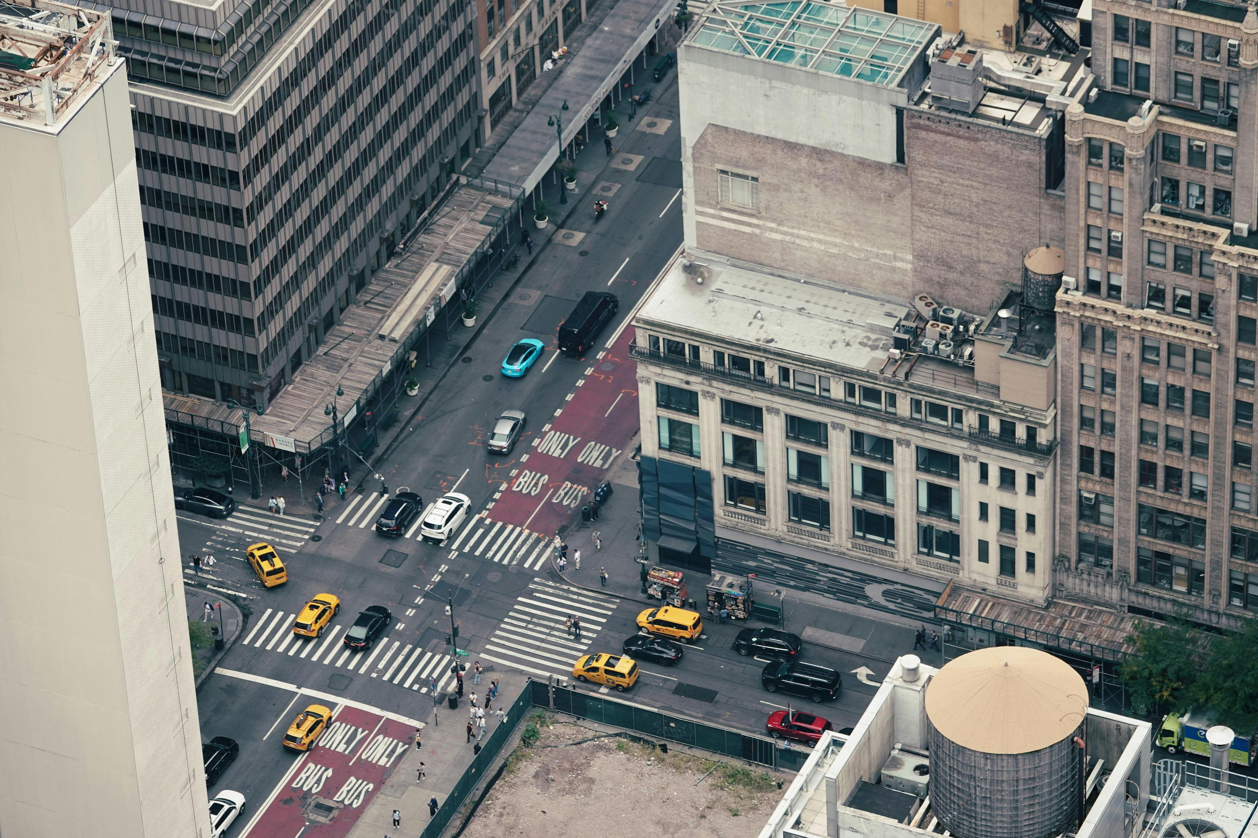Aerial View of Busy New York City Intersection · Free Stock Photo