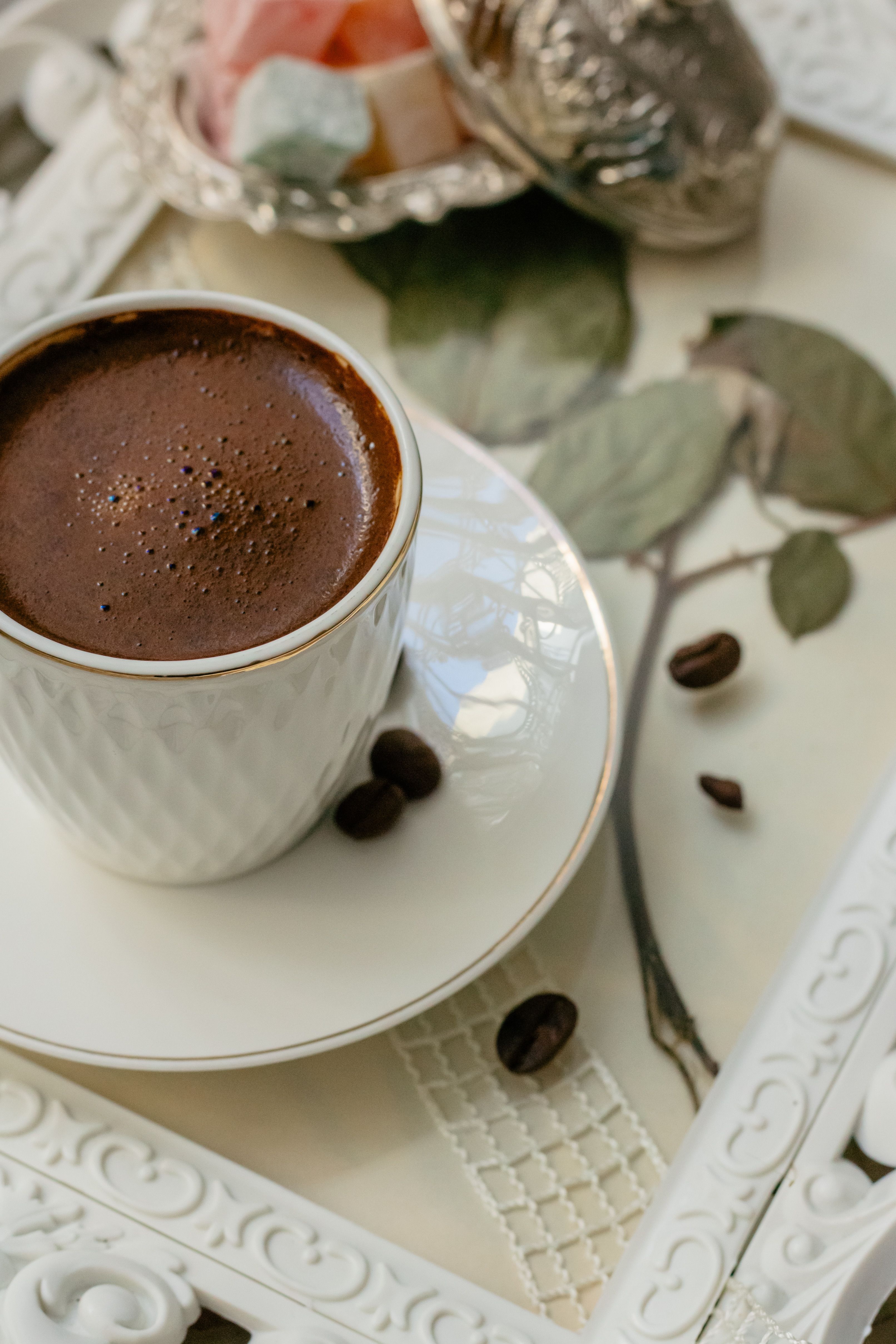Elegant Coffee Cup with Turkish Delights · Free Stock Photo