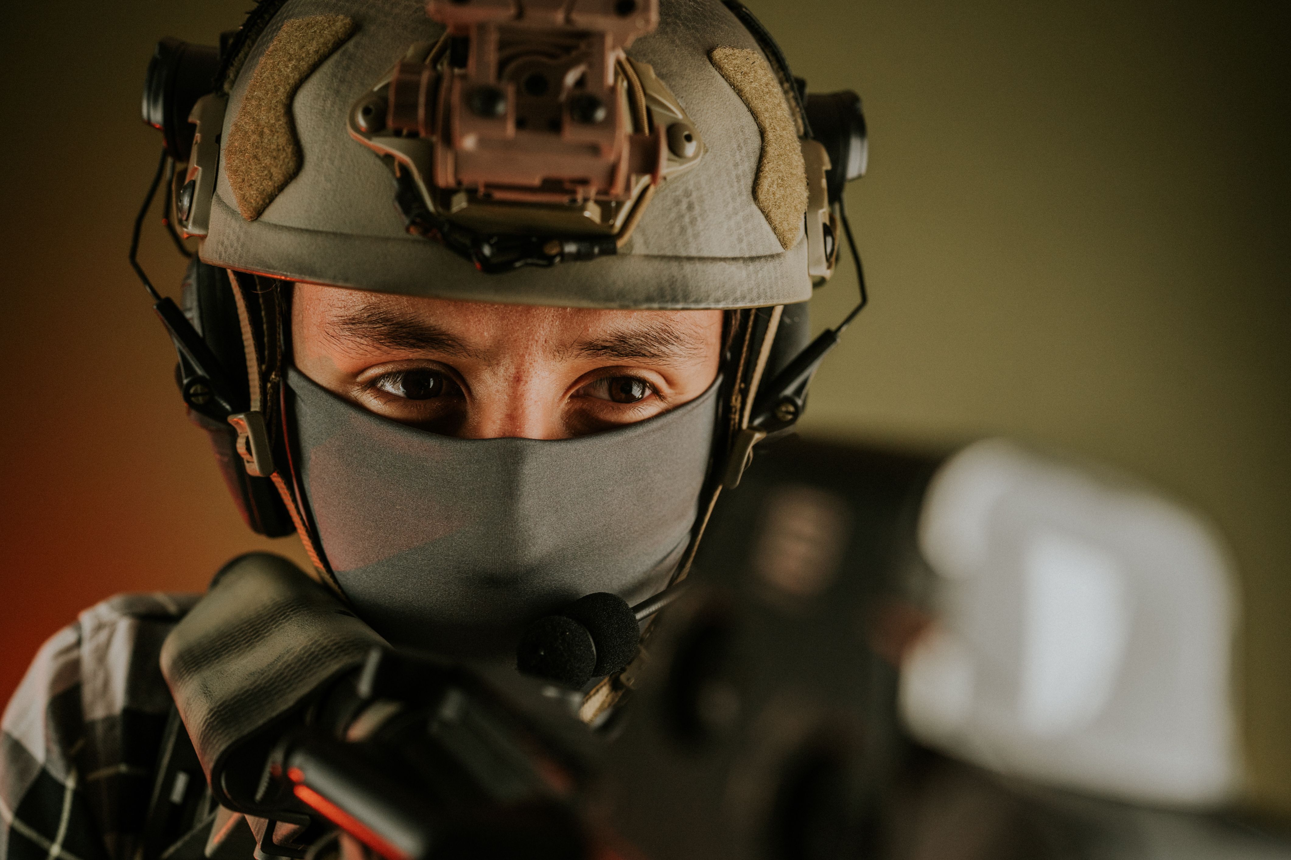Tactical Soldier in Full Gear Focused · Free Stock Photo
