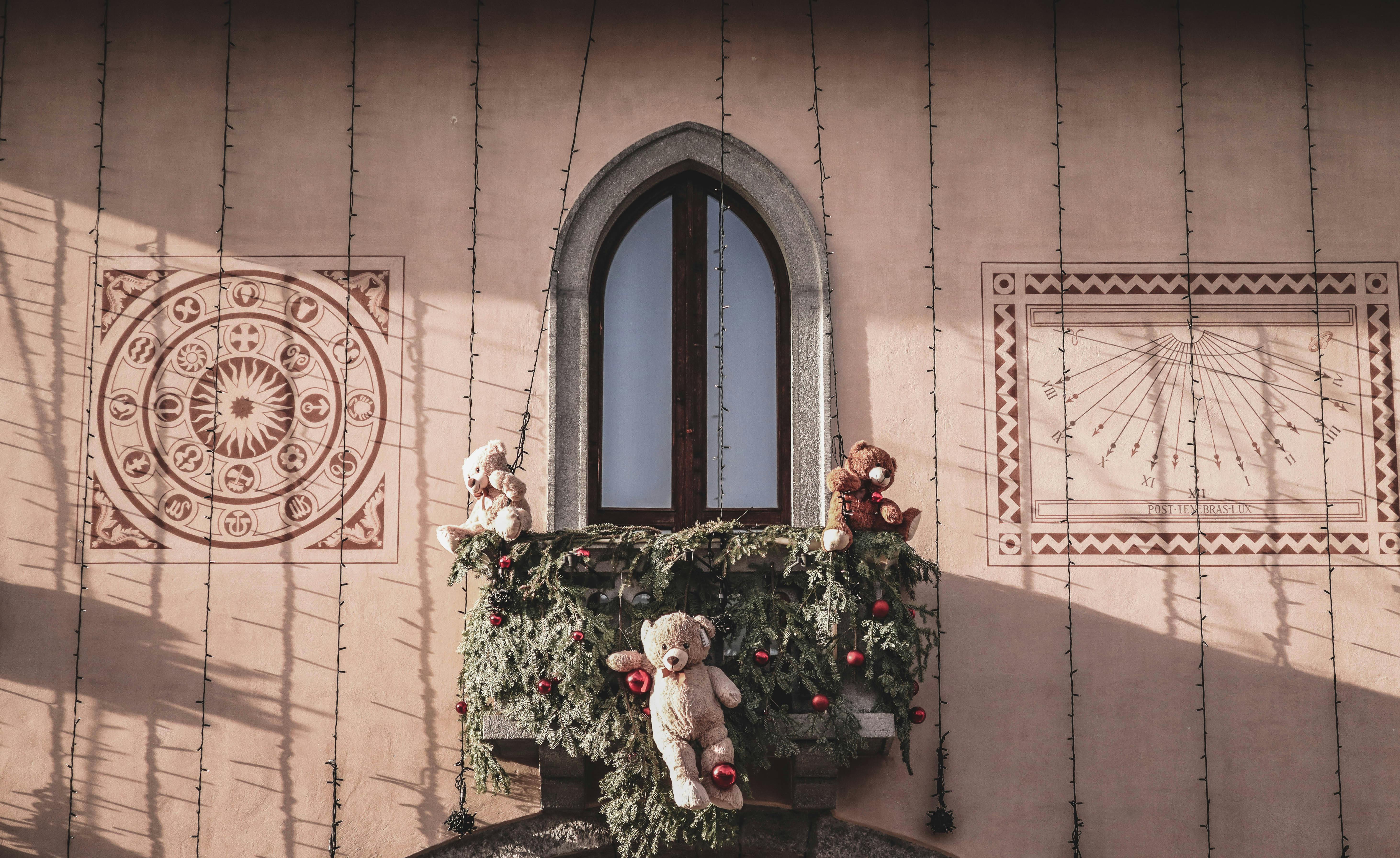 Charming Medieval Balcony with Teddy Bears · Free Stock Photo
