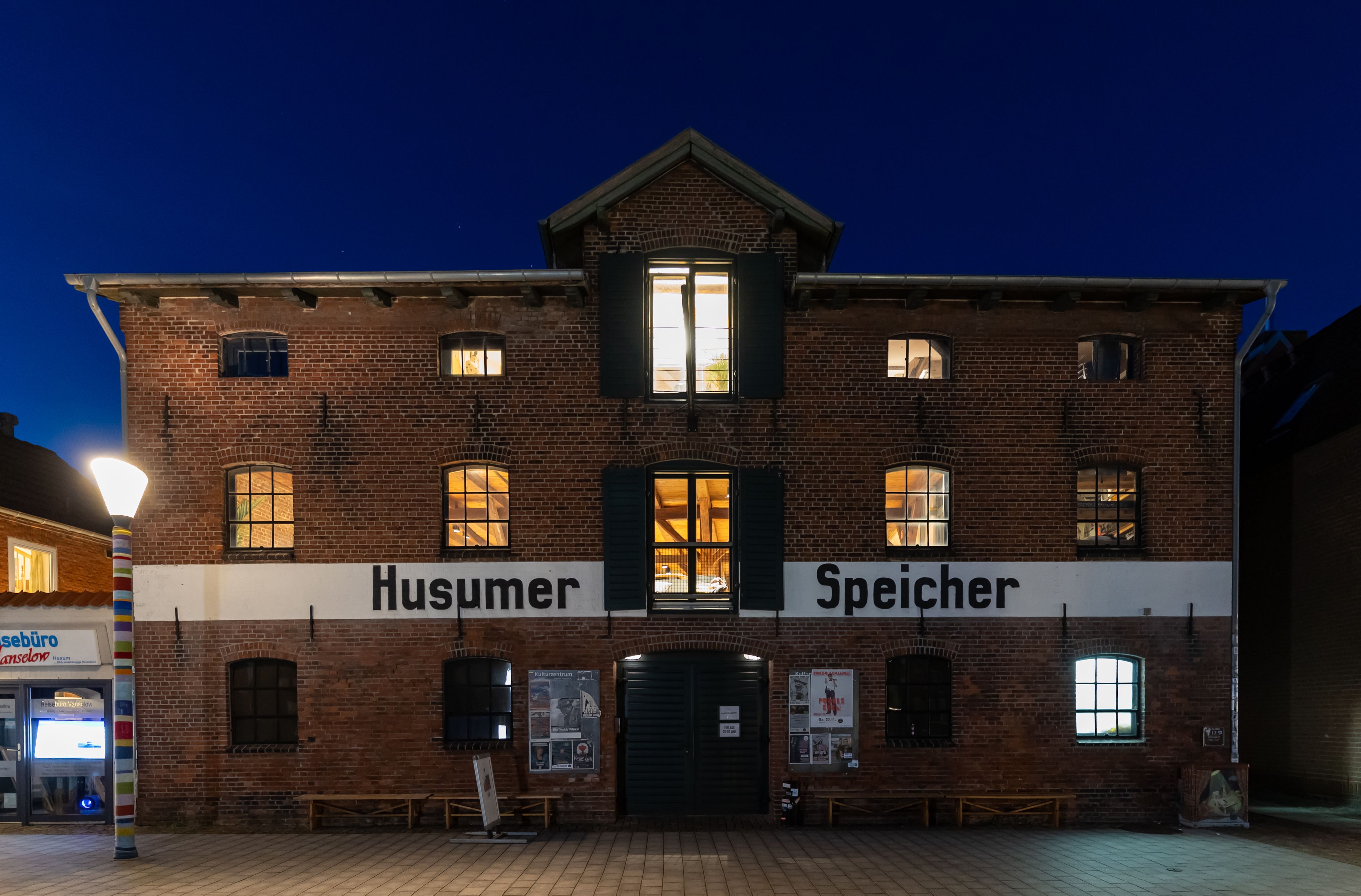 Historic Husum Speicher Building at Night · Free Stock Photo