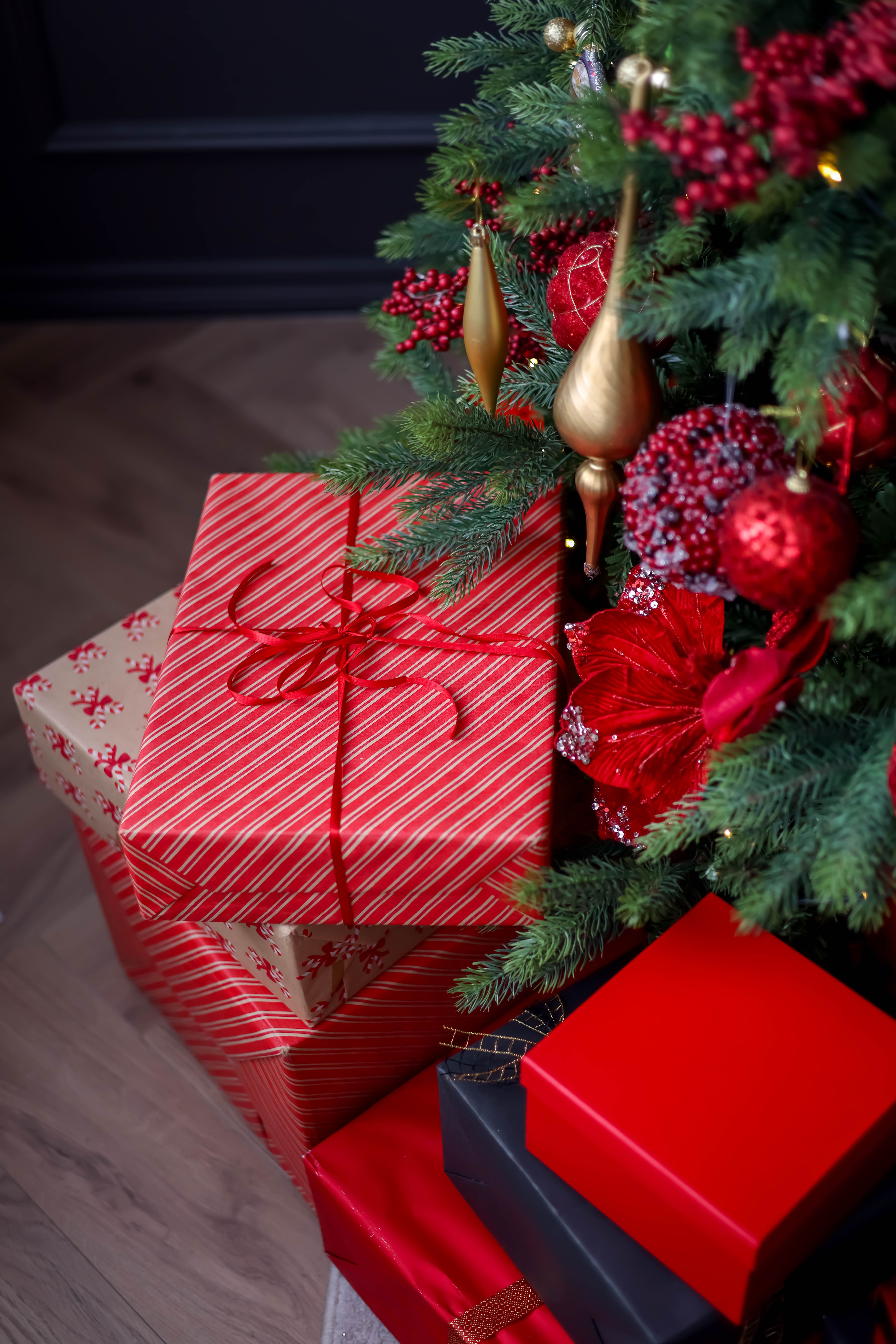 Festive Christmas Tree with Colorful Presents · Free Stock Photo