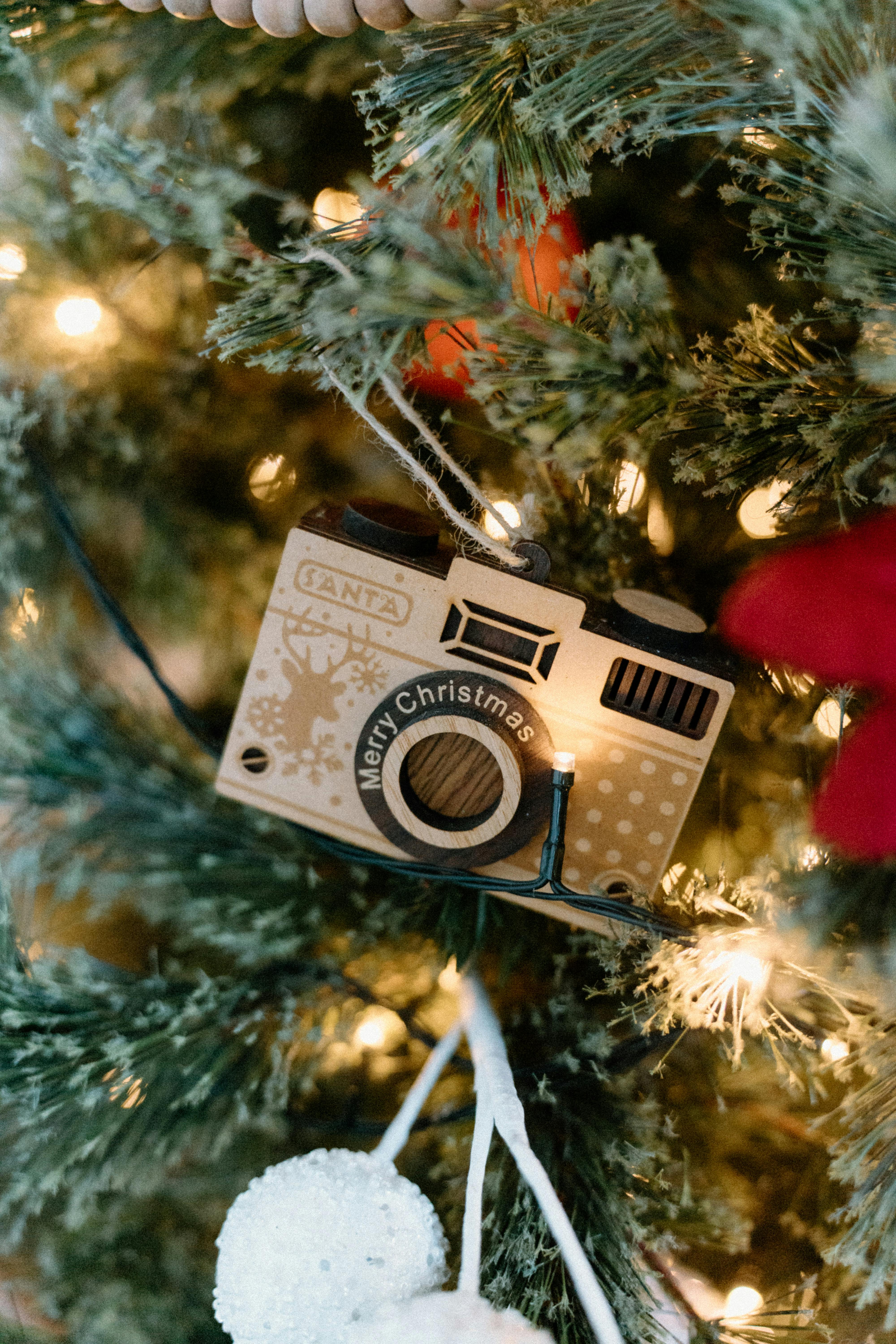 Festive Camera Ornament on Christmas Tree · Free Stock Photo