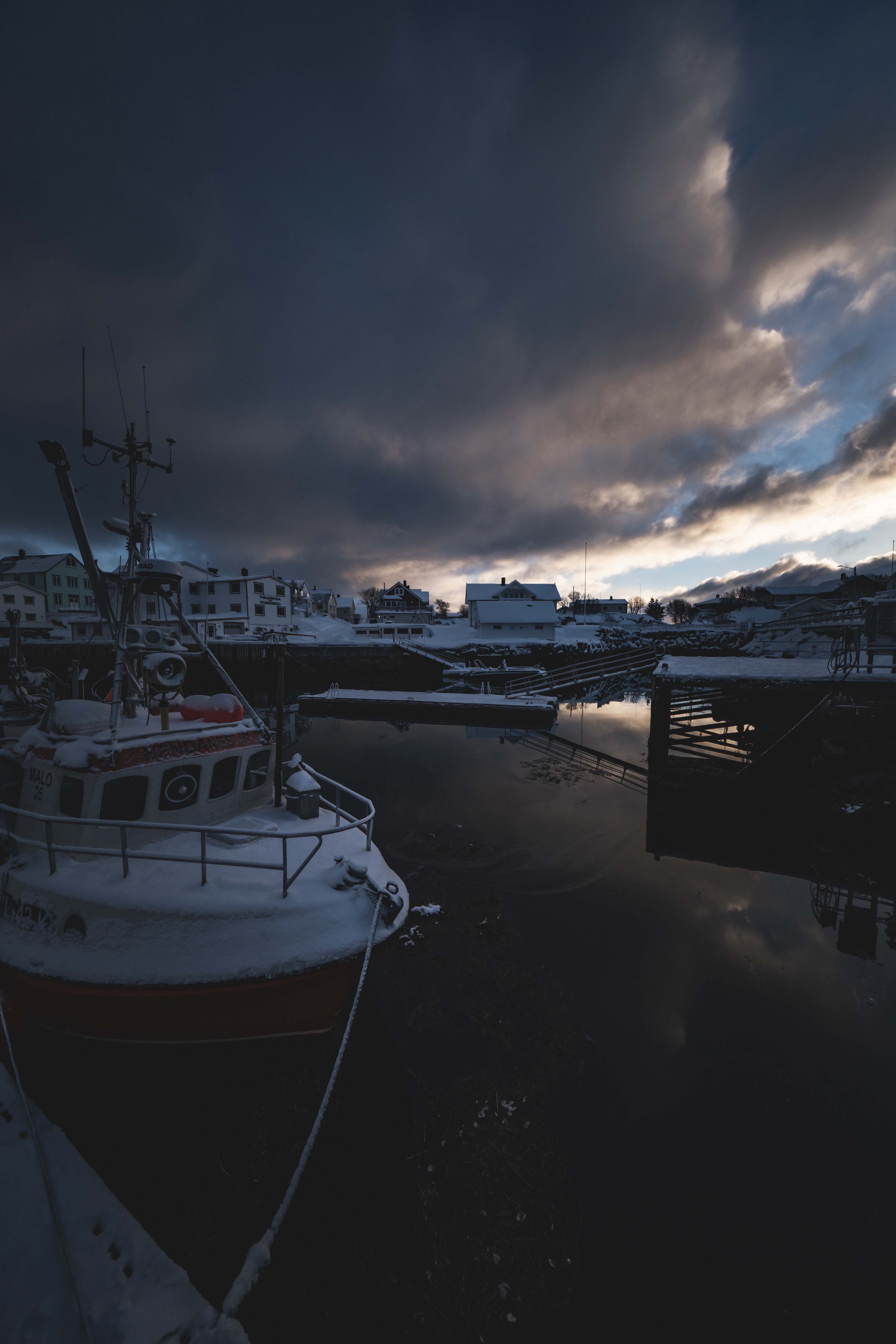 Moody Winter Harbor Scene at Dusk · Free Stock Photo