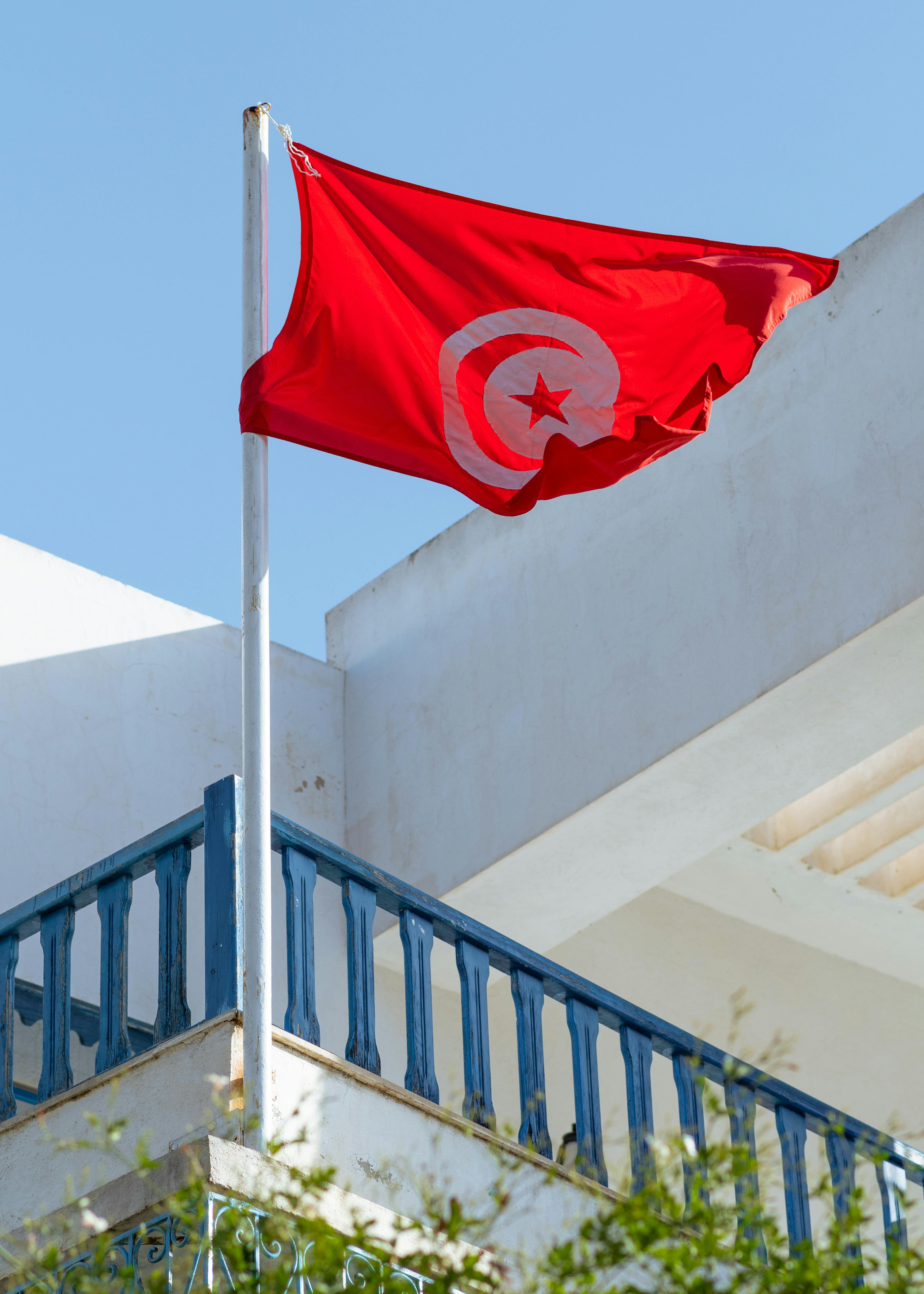 Tunisian Flag Waving on Carthage Building · Free Stock Photo