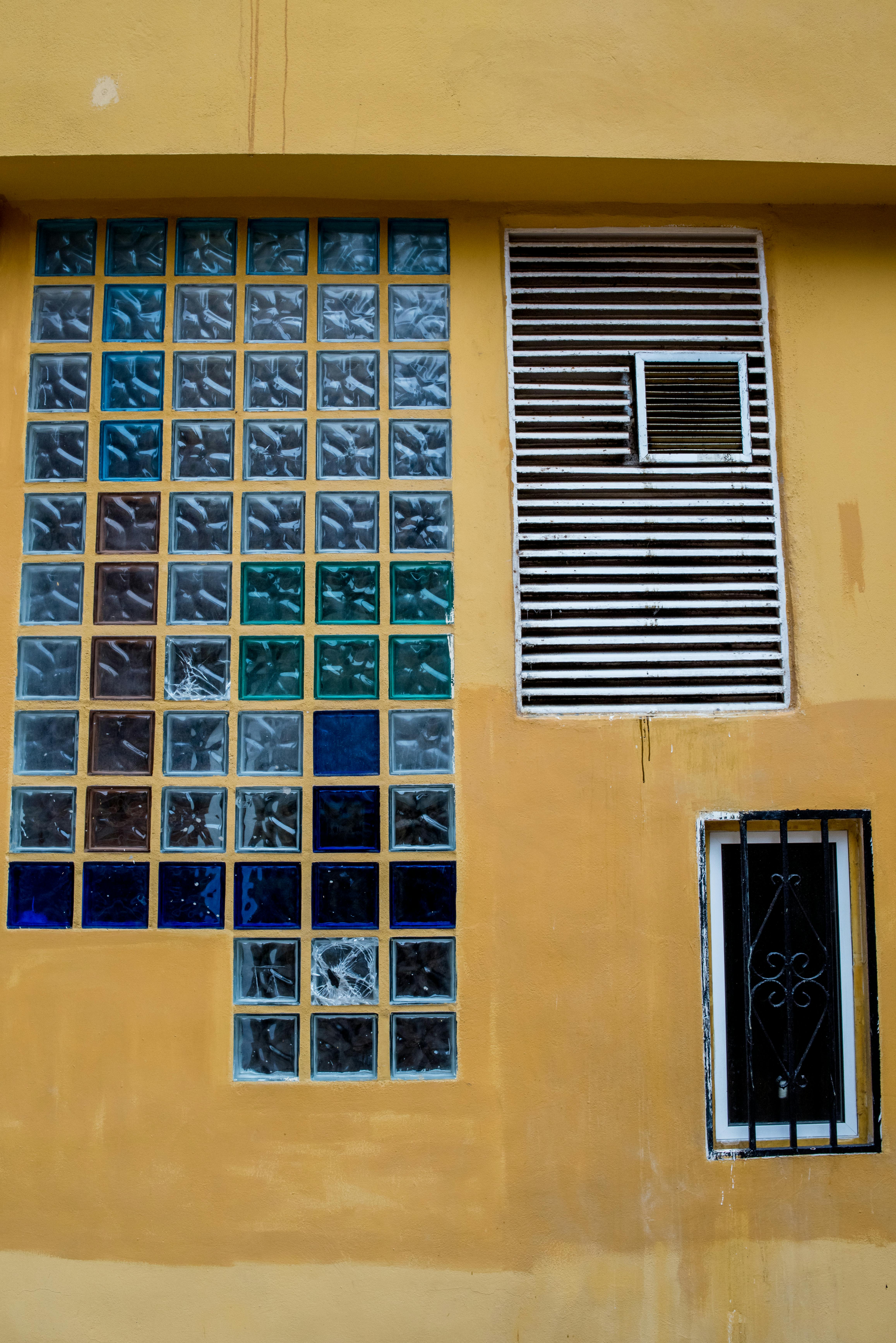 Colorful Glass Block Wall with Vent and Window · Free Stock Photo
