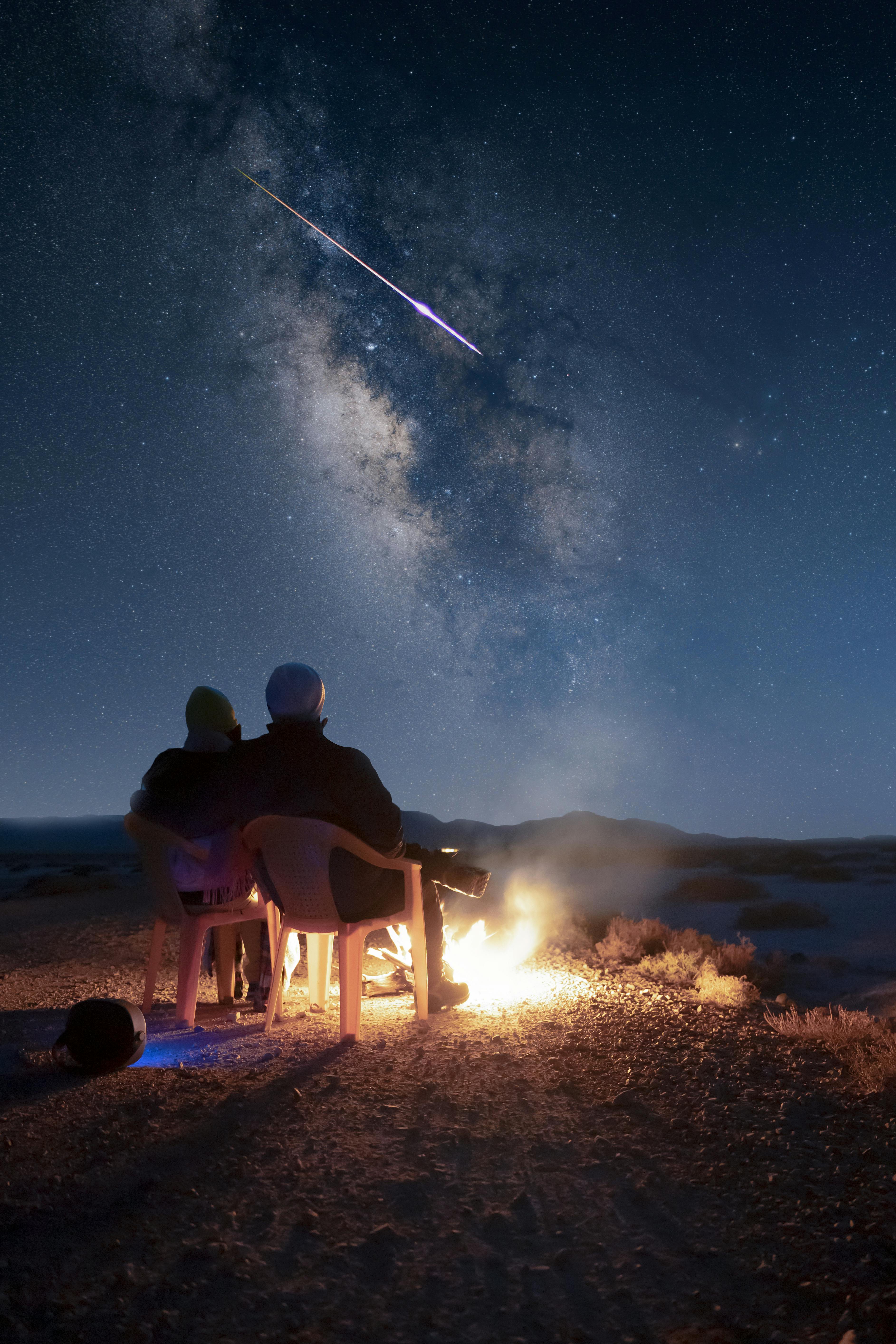 Stargazers Watching Milky Way and Shooting Star · Free Stock Photo