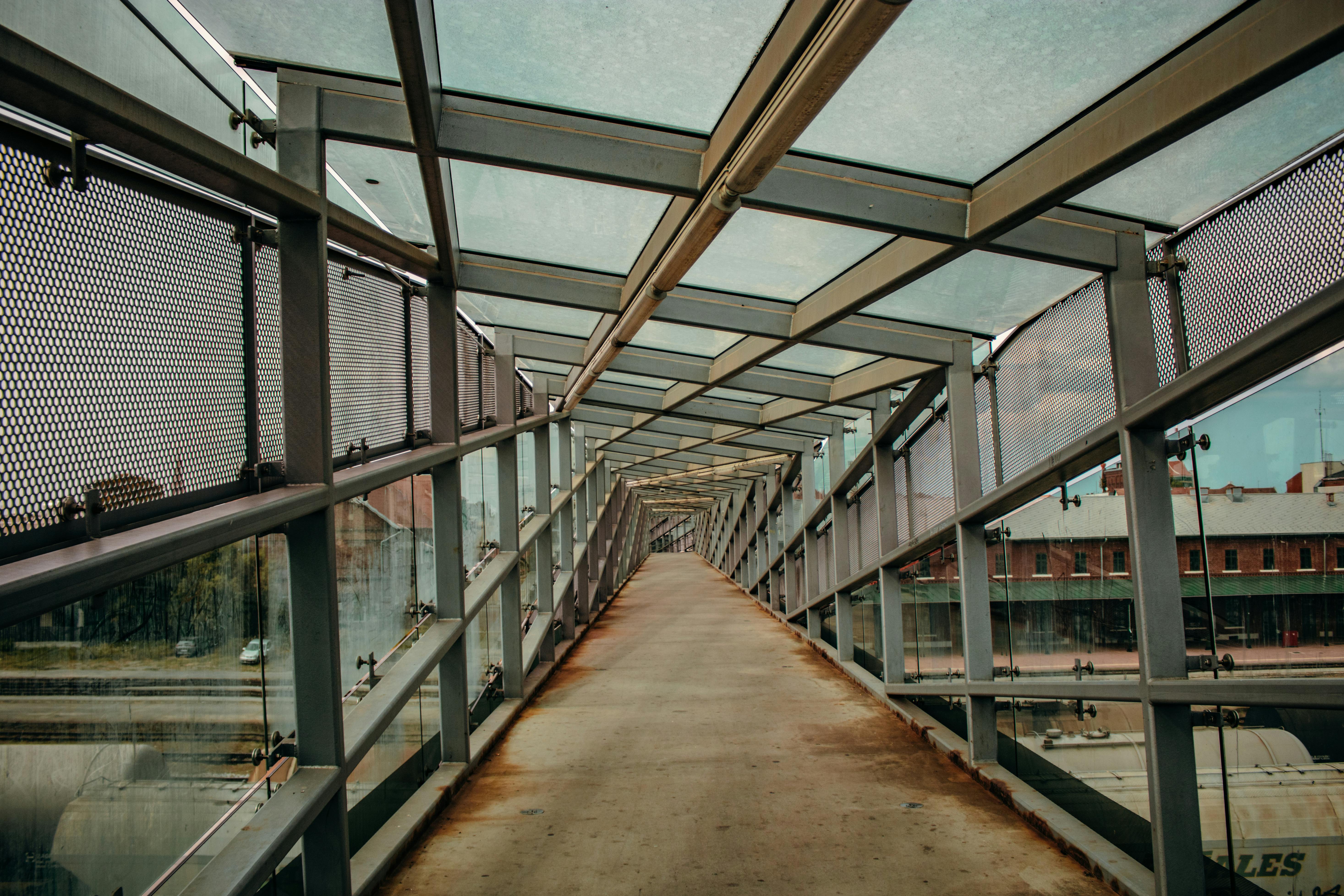 Modern Covered Pedestrian Bridge with Glass Roof · Free Stock Photo