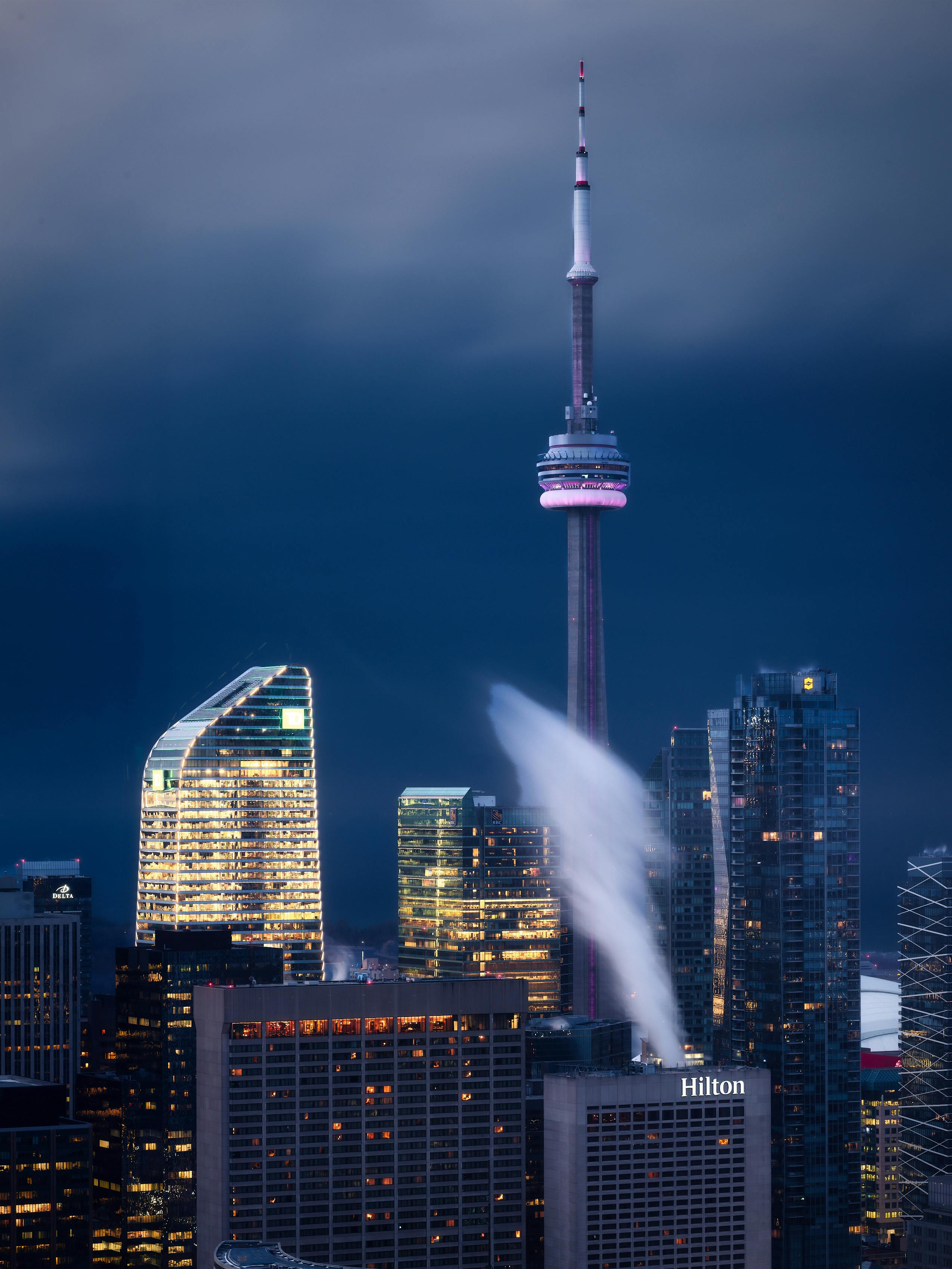 Toronto Skyline Featuring CN Tower at Night · Free Stock Photo