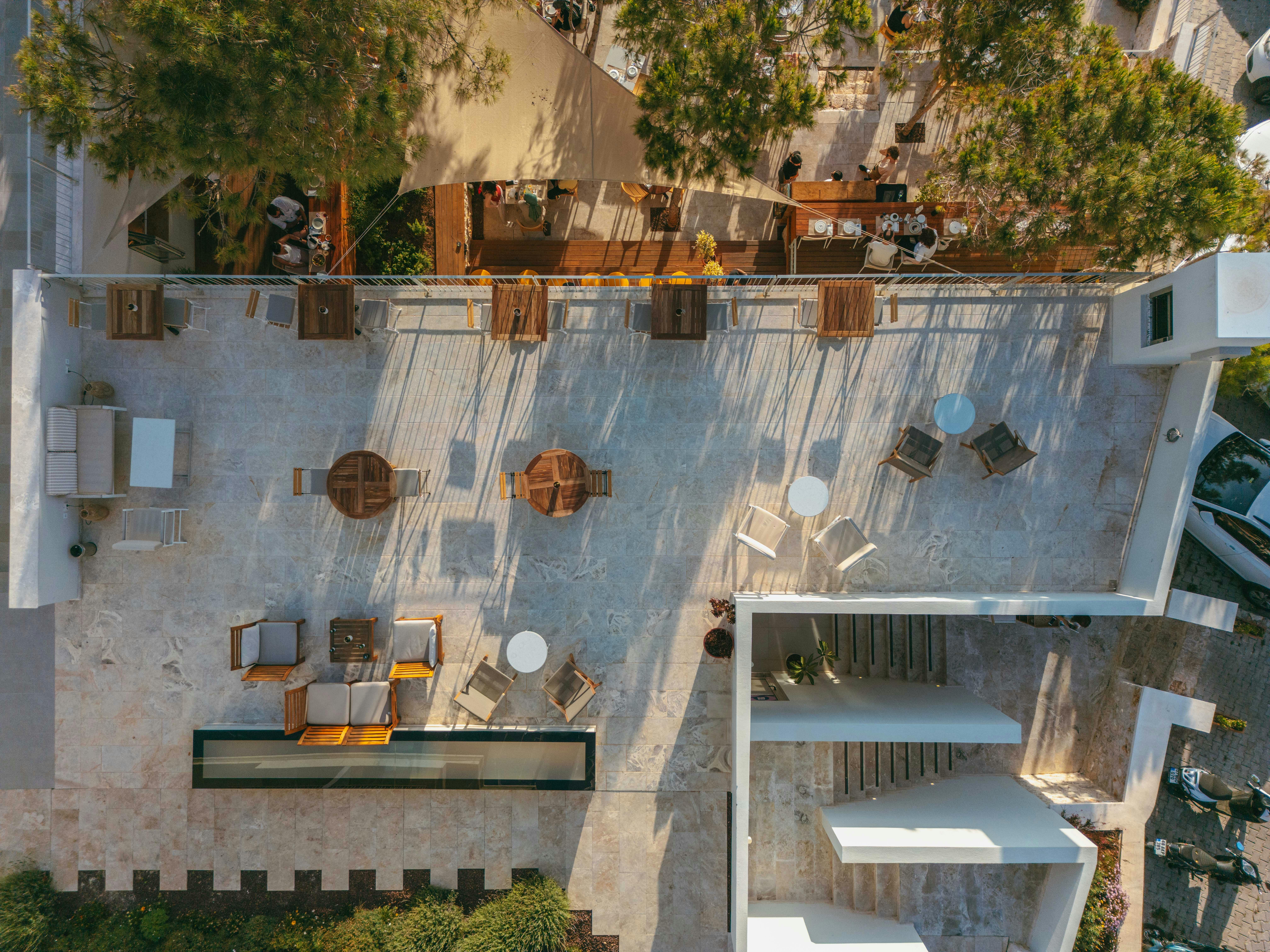 Aerial View of Modern Outdoor Café Setting · Free Stock Photo