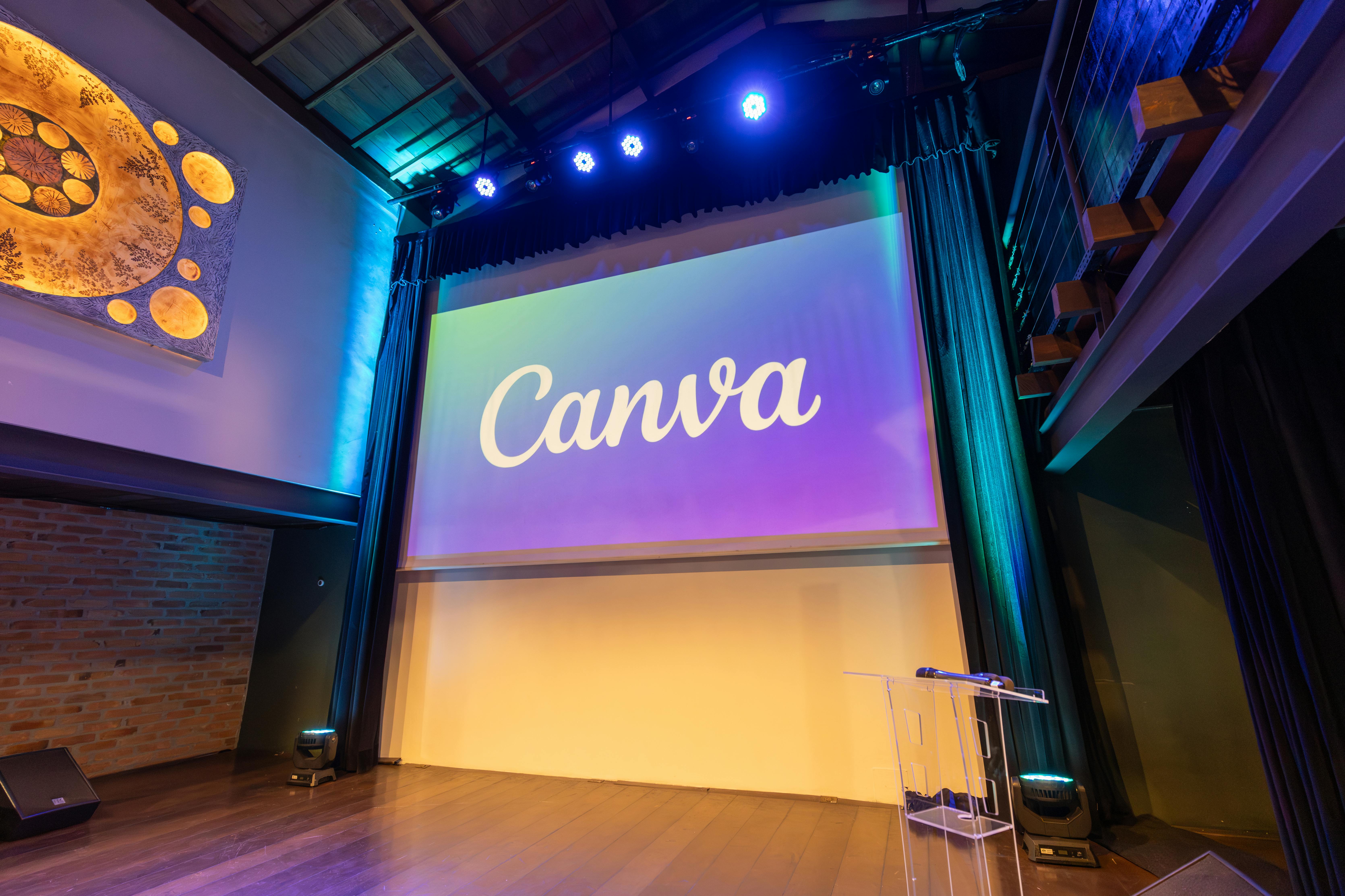 Empty Conference Stage with Canva Display · Free Stock Photo