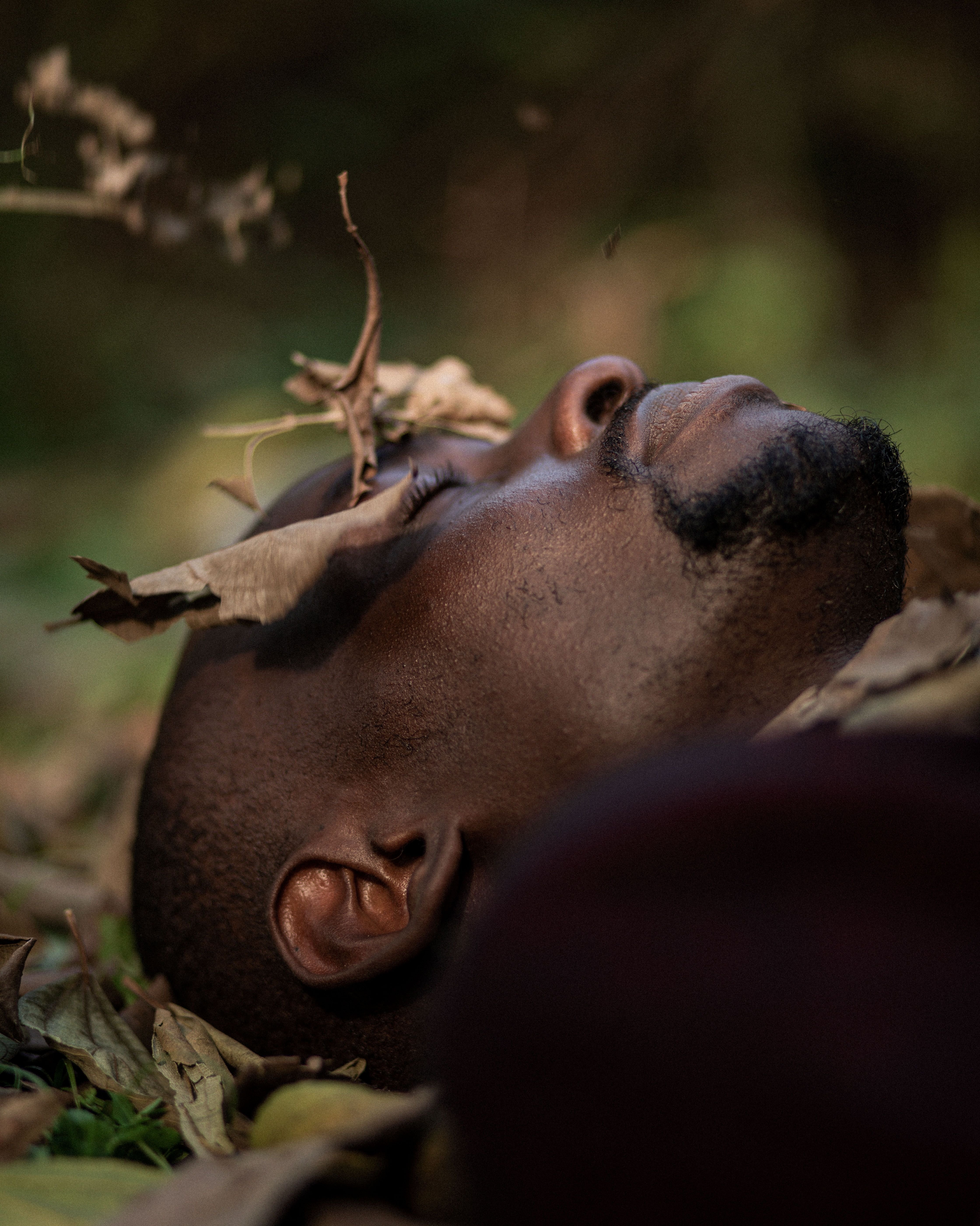 Hombre Contemplativo Tumbado Entre Hojas De Otoño · Foto de stock gratuita