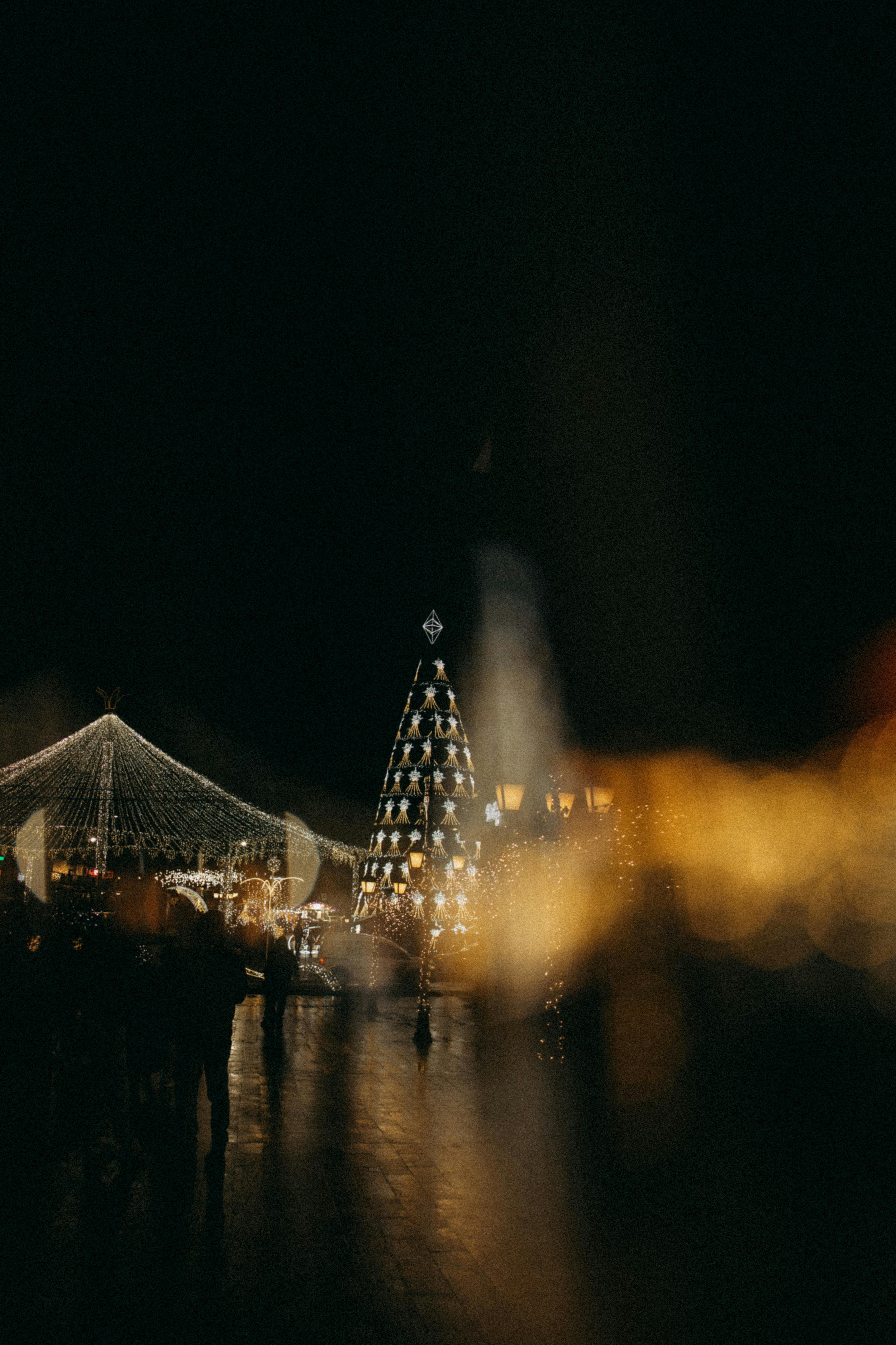 Reflection of Christmas Lights in Puddle · Free Stock Photo