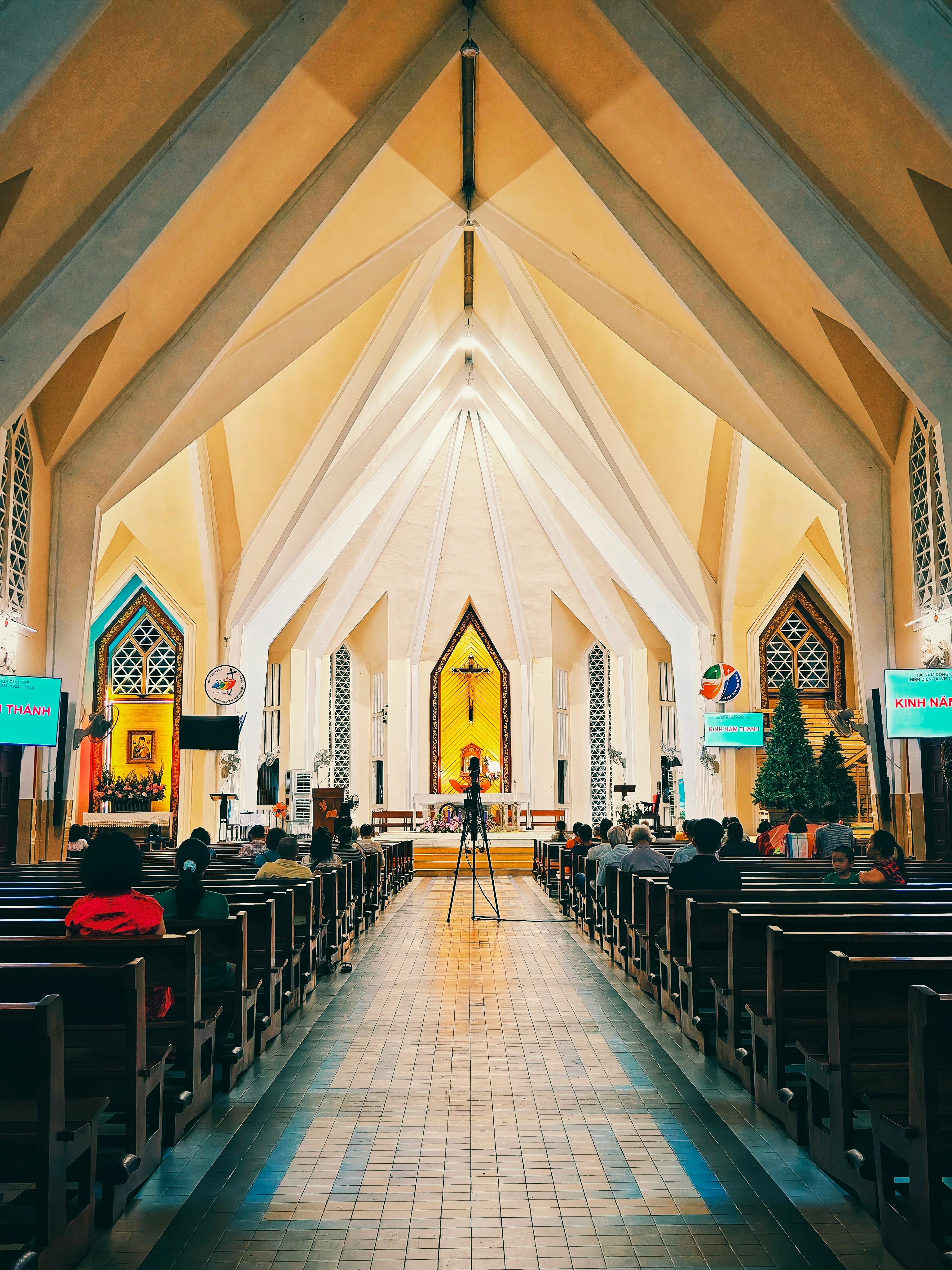 Ho Chi Minh City Church Interior with Congregation · Free Stock Photo