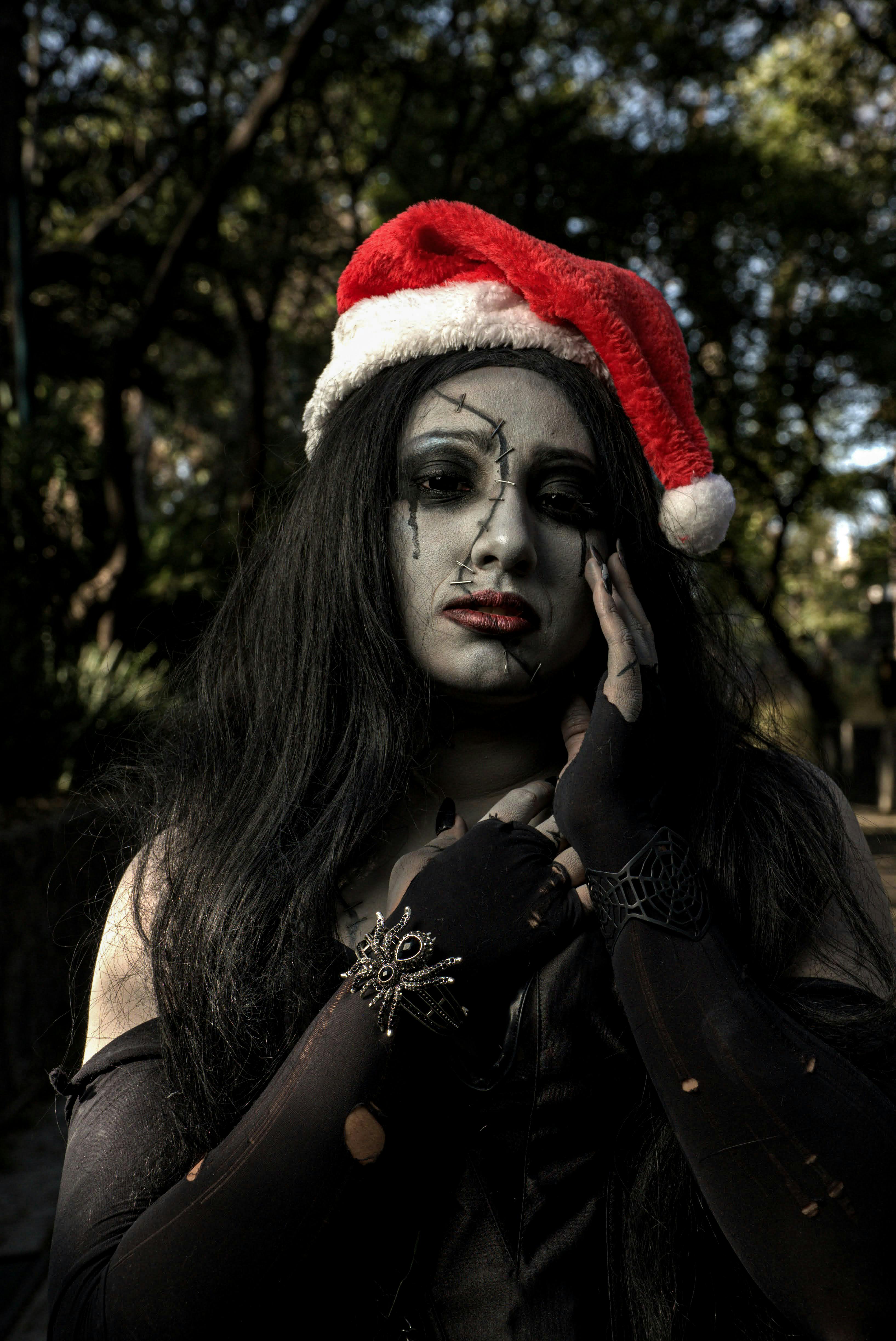 Gothic Santa Cosplay in a Woodland Setting · Free Stock Photo