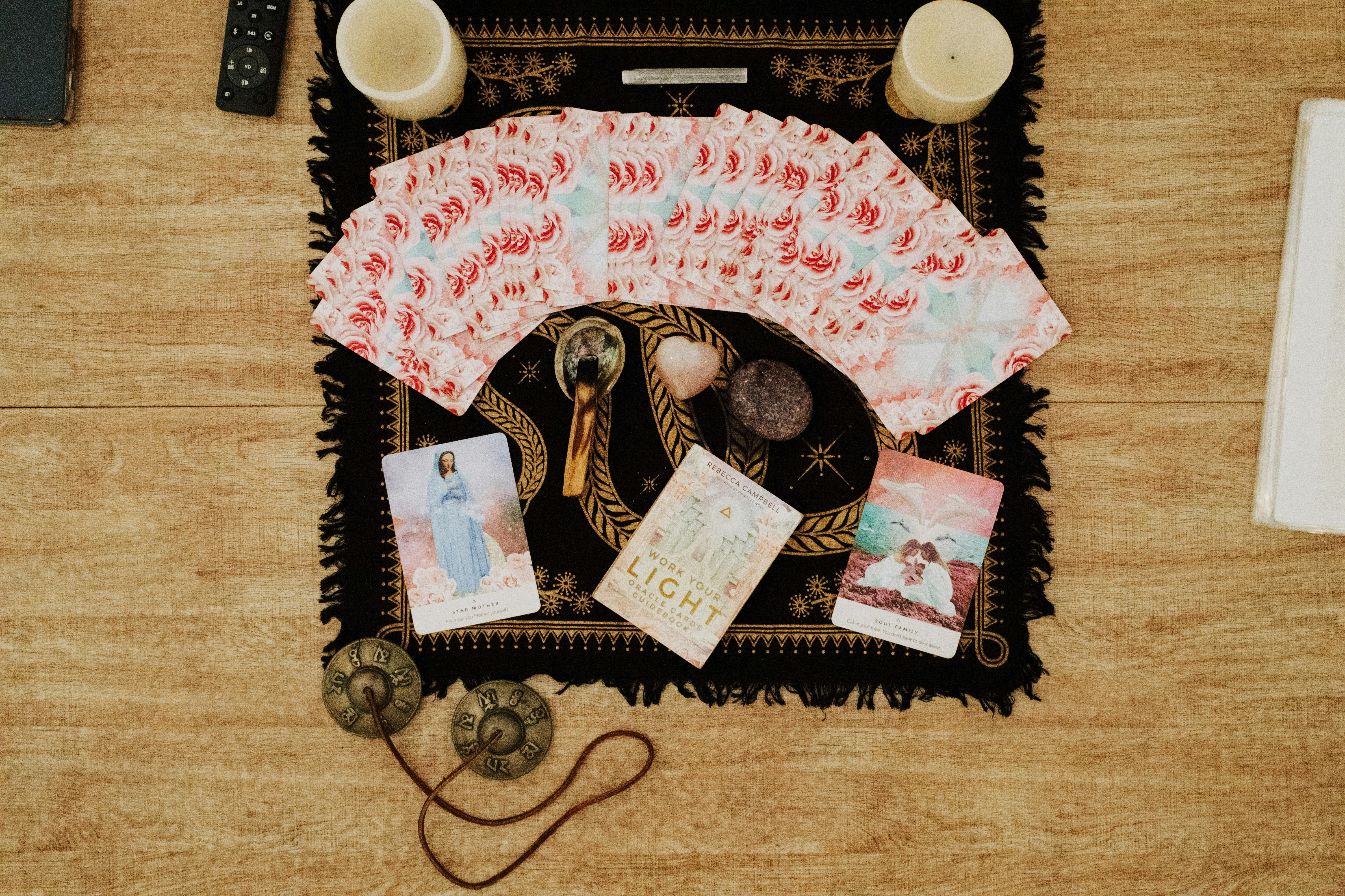 Mystical Tarot Card Spread with Crystals and Incense · Free Stock Photo