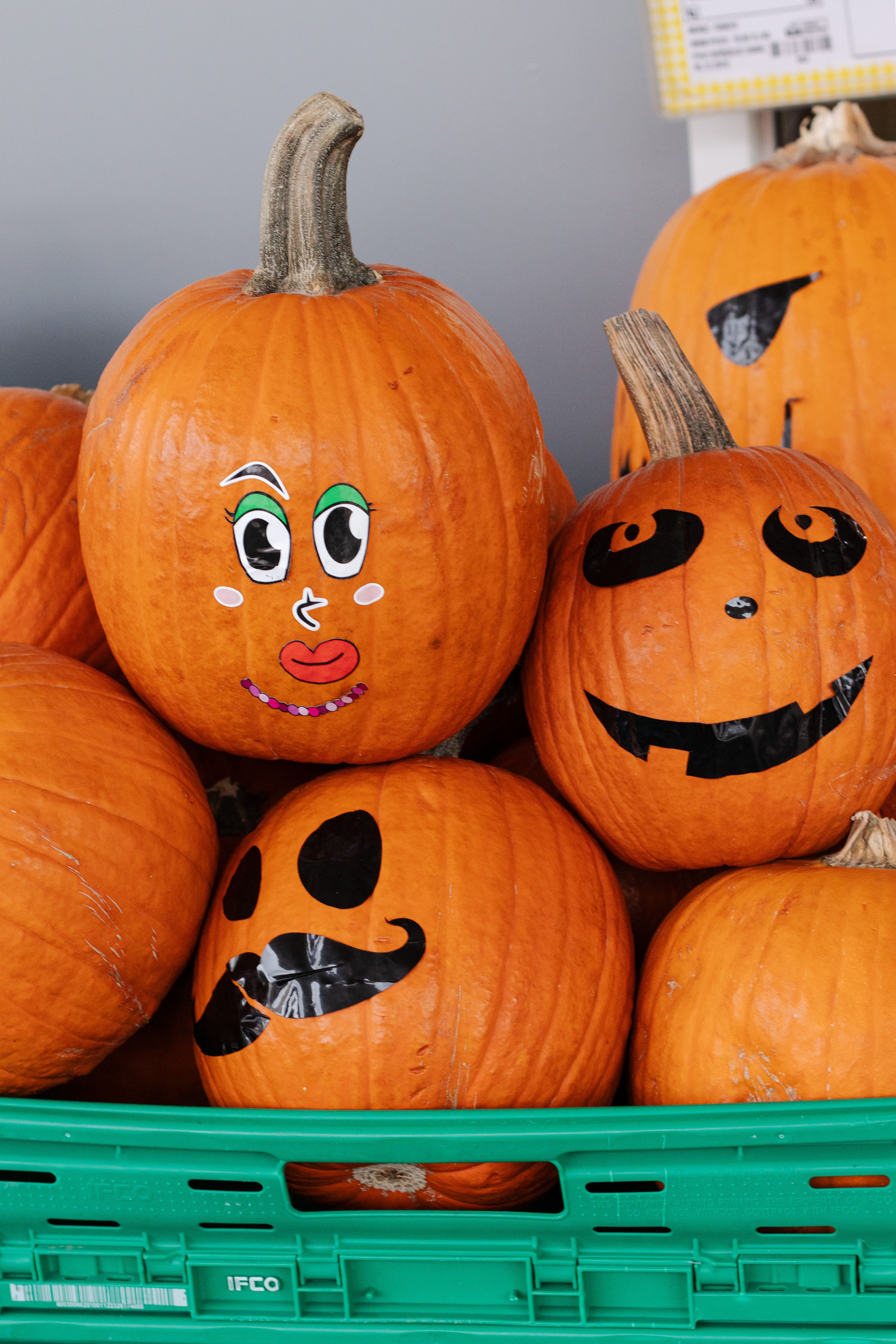 Painted Halloween Pumpkins with Faces Display · Free Stock Photo