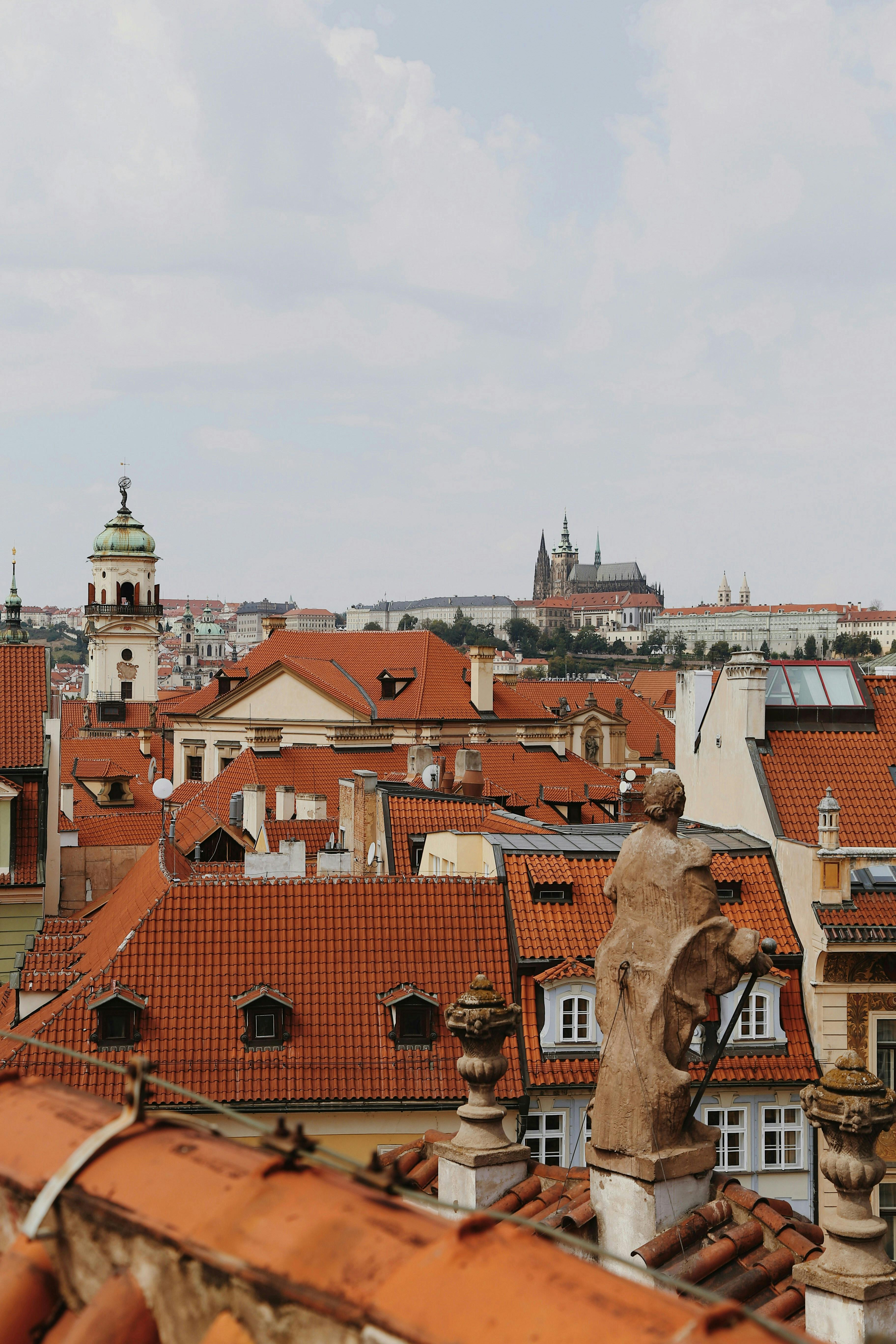 Aerial View of Historic Prague Rooftops with Prague Castle · Free Stock ...