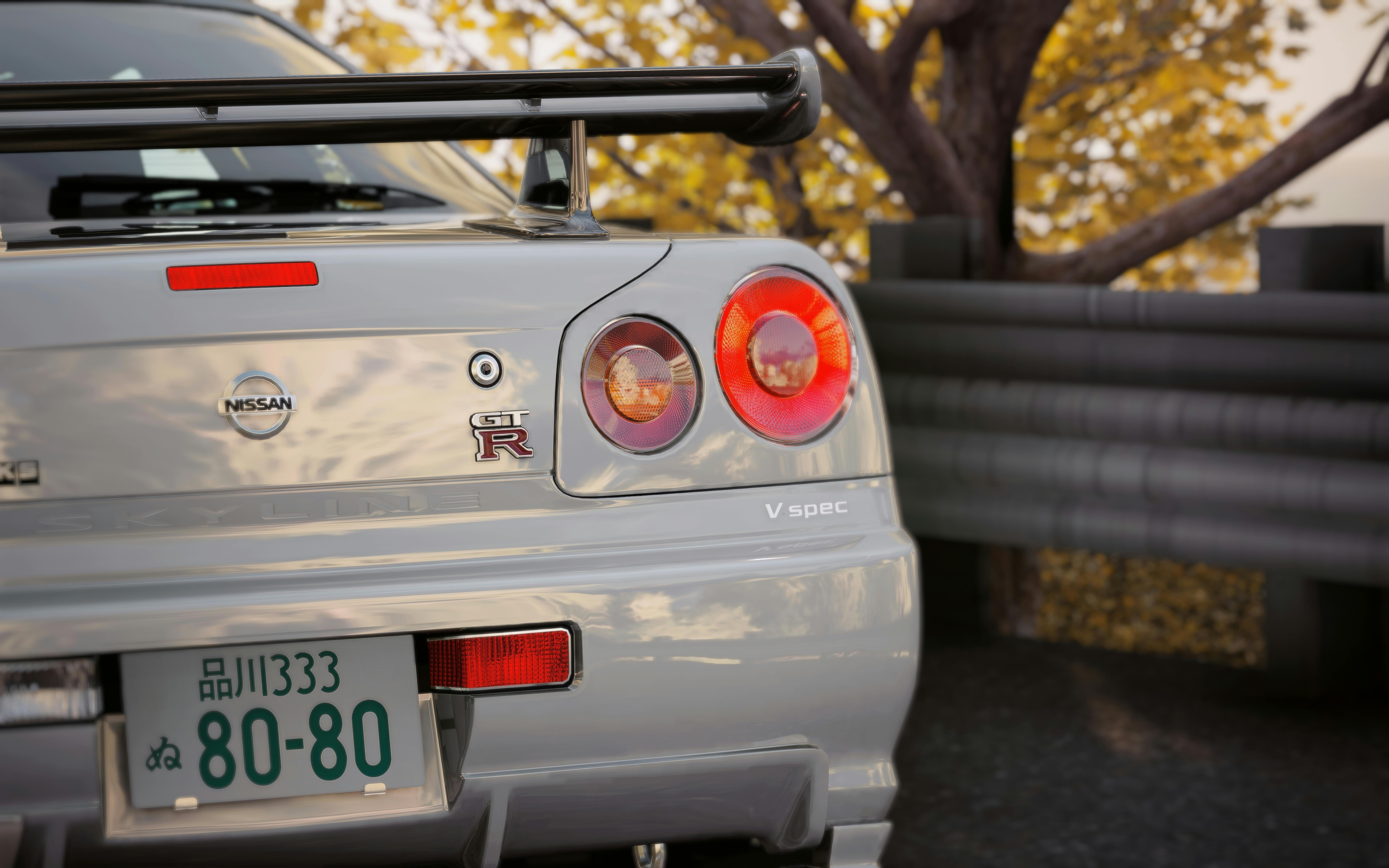 White Nissan Skyline GT-R V-Spec on Autumn Road · Free Stock Photo
