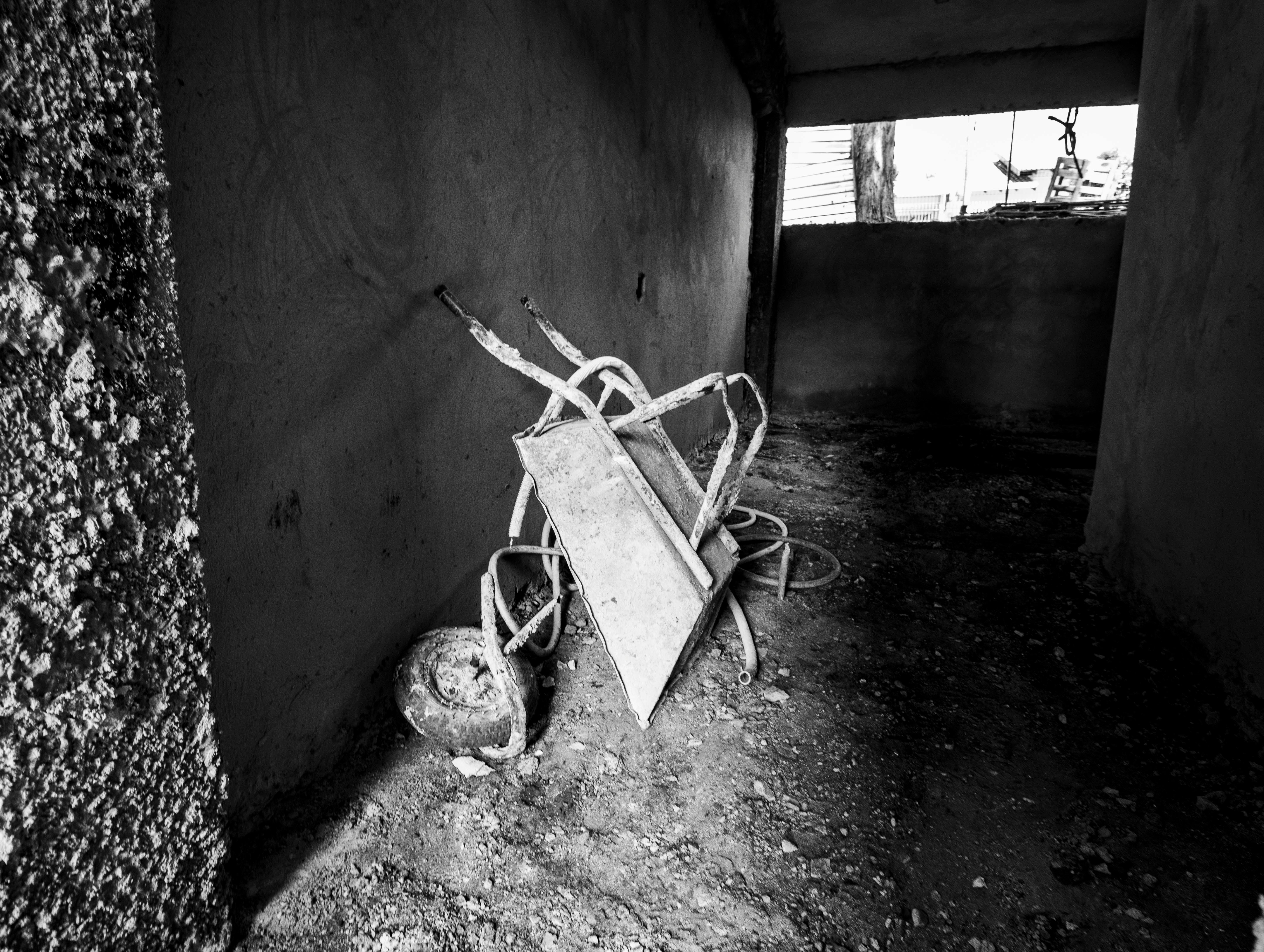 Black and White Interior Construction Scene · Free Stock Photo