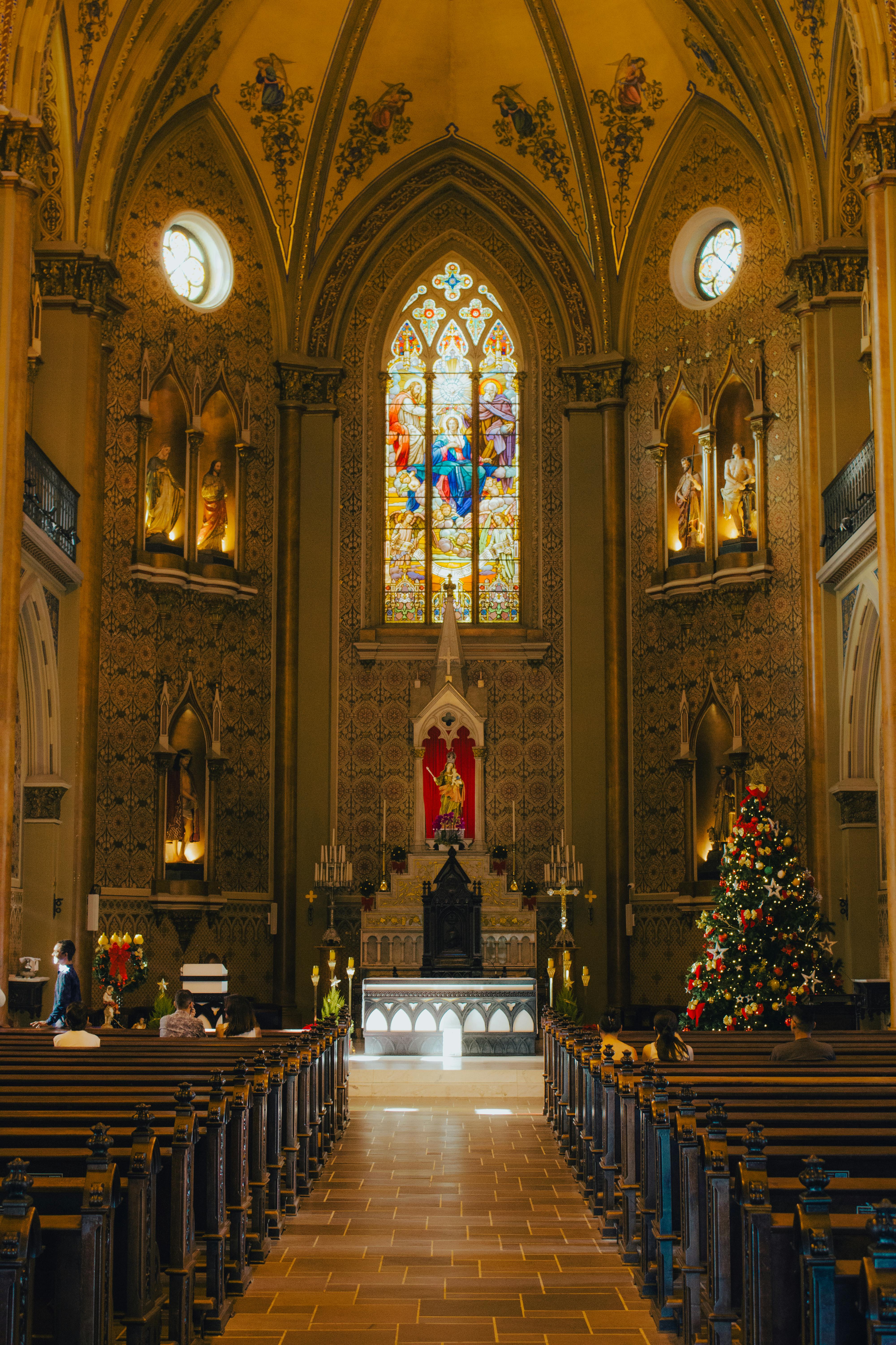 Majestic Cathedral Interior with Stained Glass · Free Stock Photo