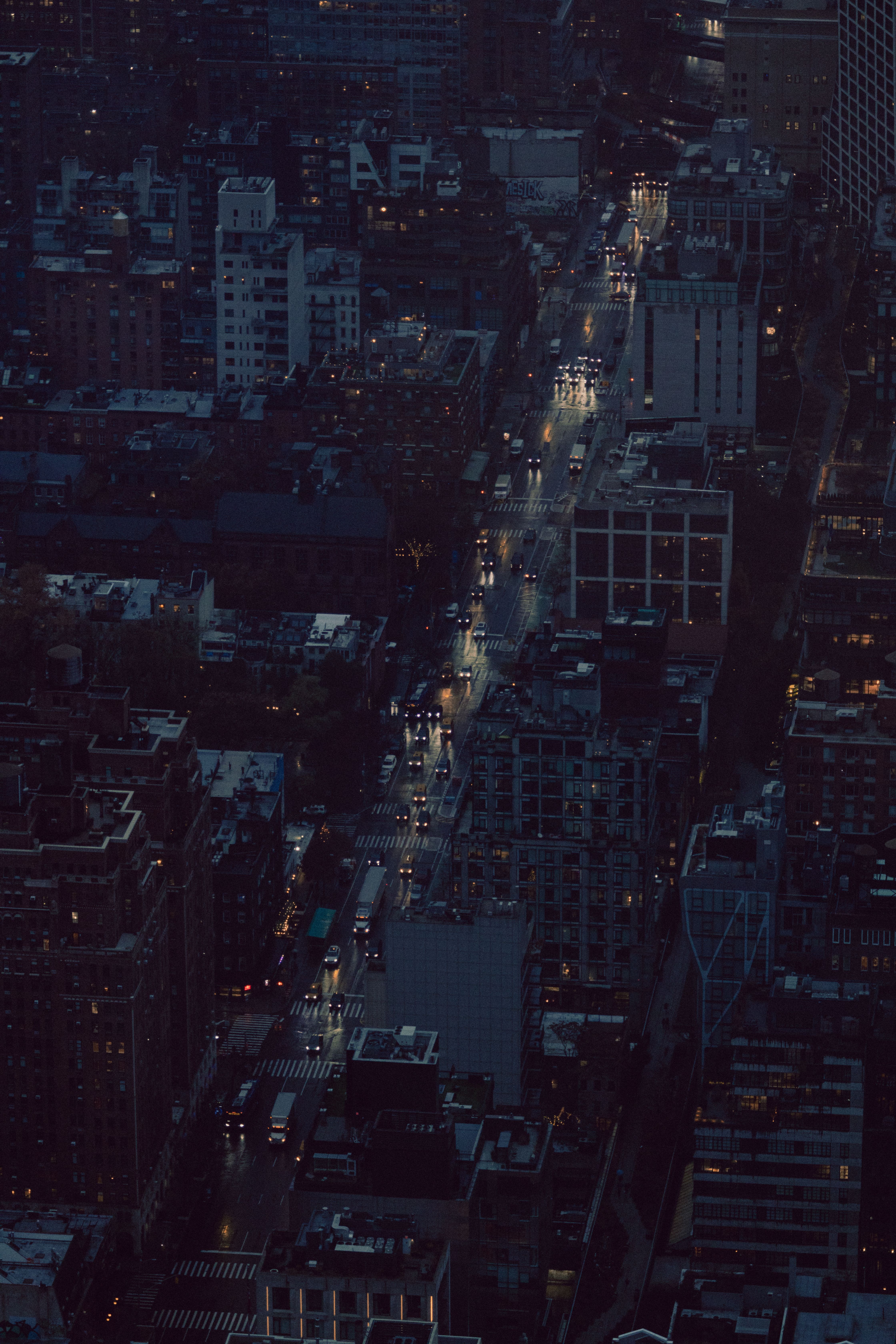 Aerial View of City Streets at Night · Free Stock Photo