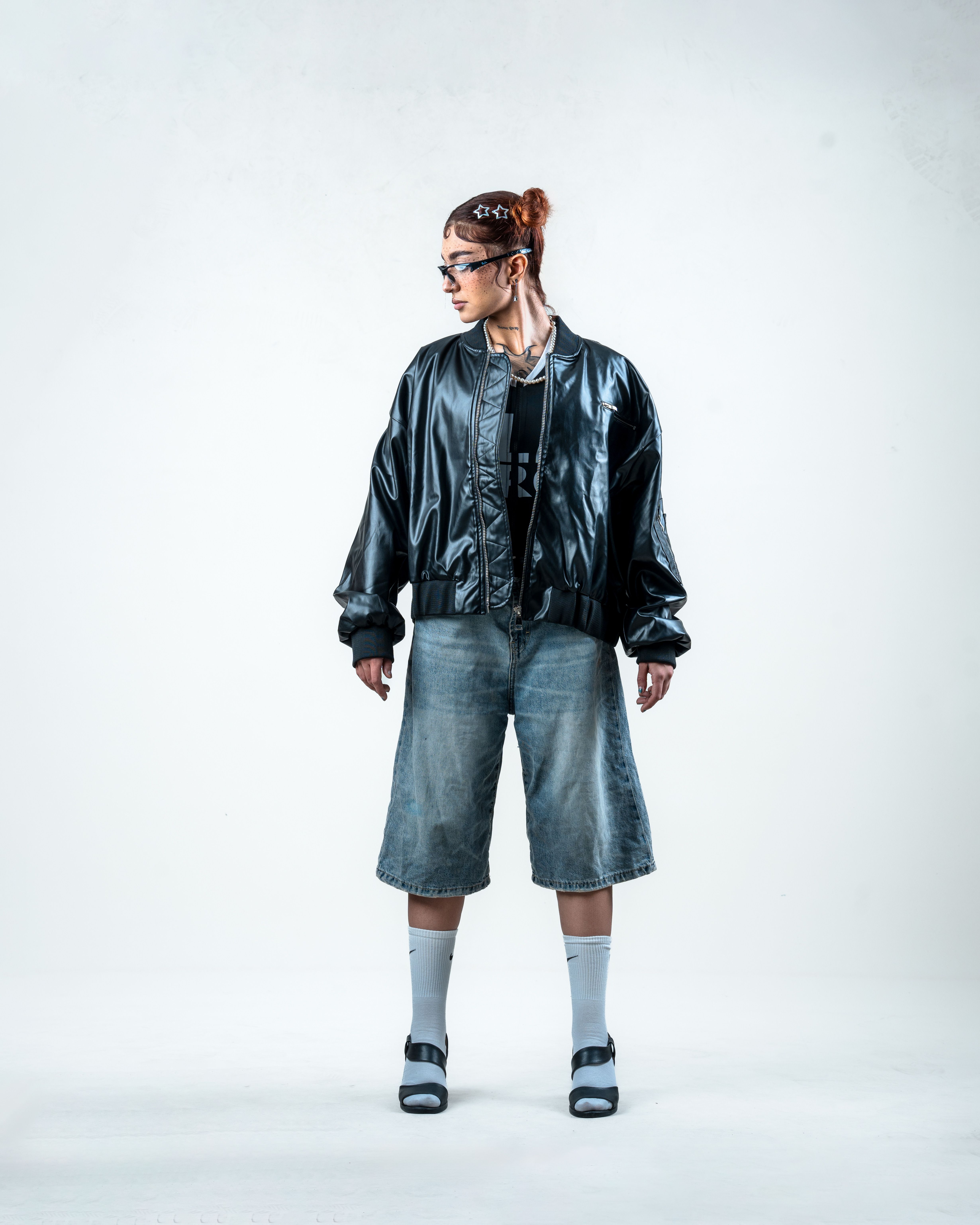Trendy Urban Style with Leather Jacket and Denim Shorts · Free Stock Photo
